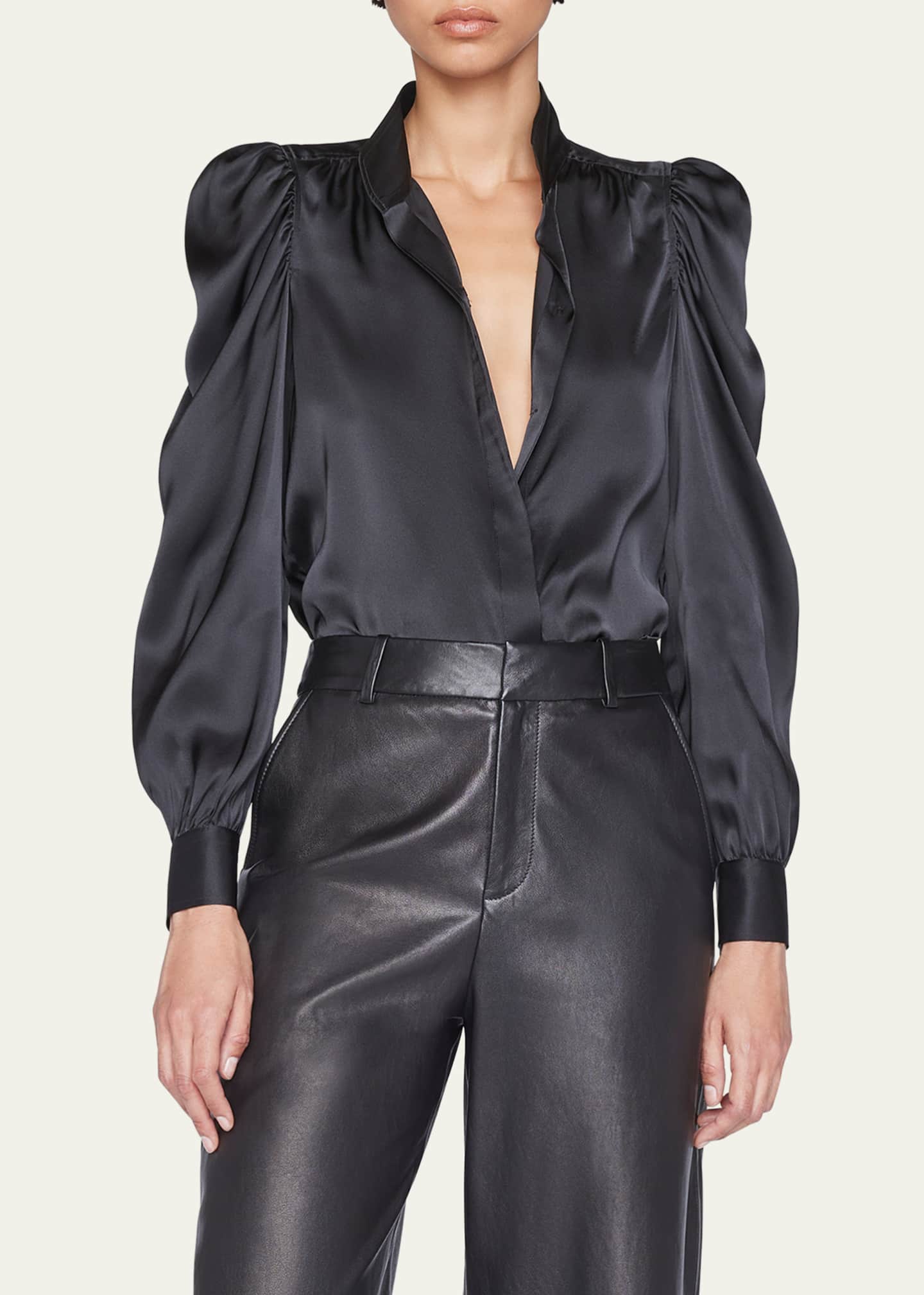 FRAME Gillian Long-Sleeve Silk Top - Bergdorf Goodman