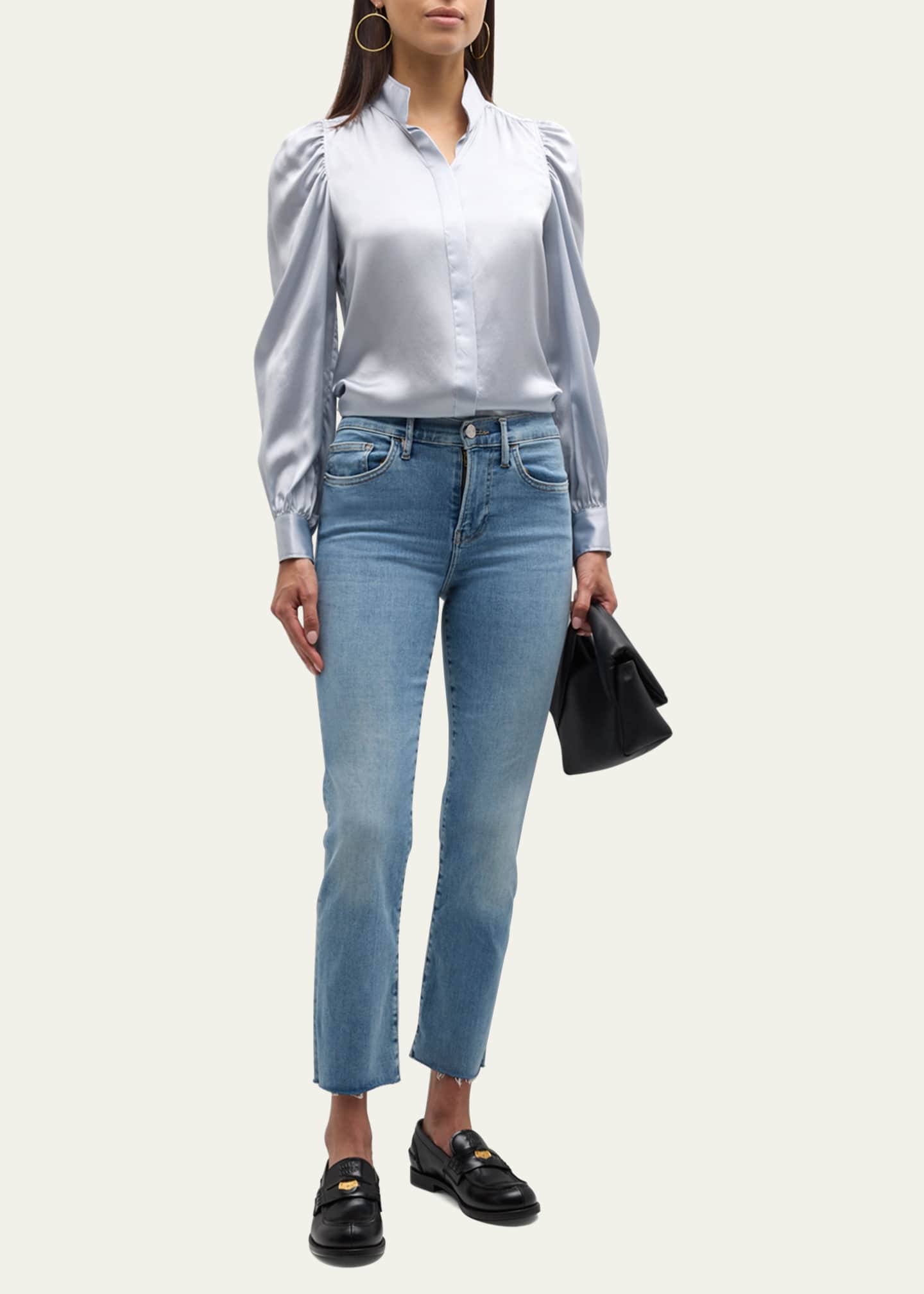 FRAME Gillian Long-Sleeve Silk Top - Bergdorf Goodman