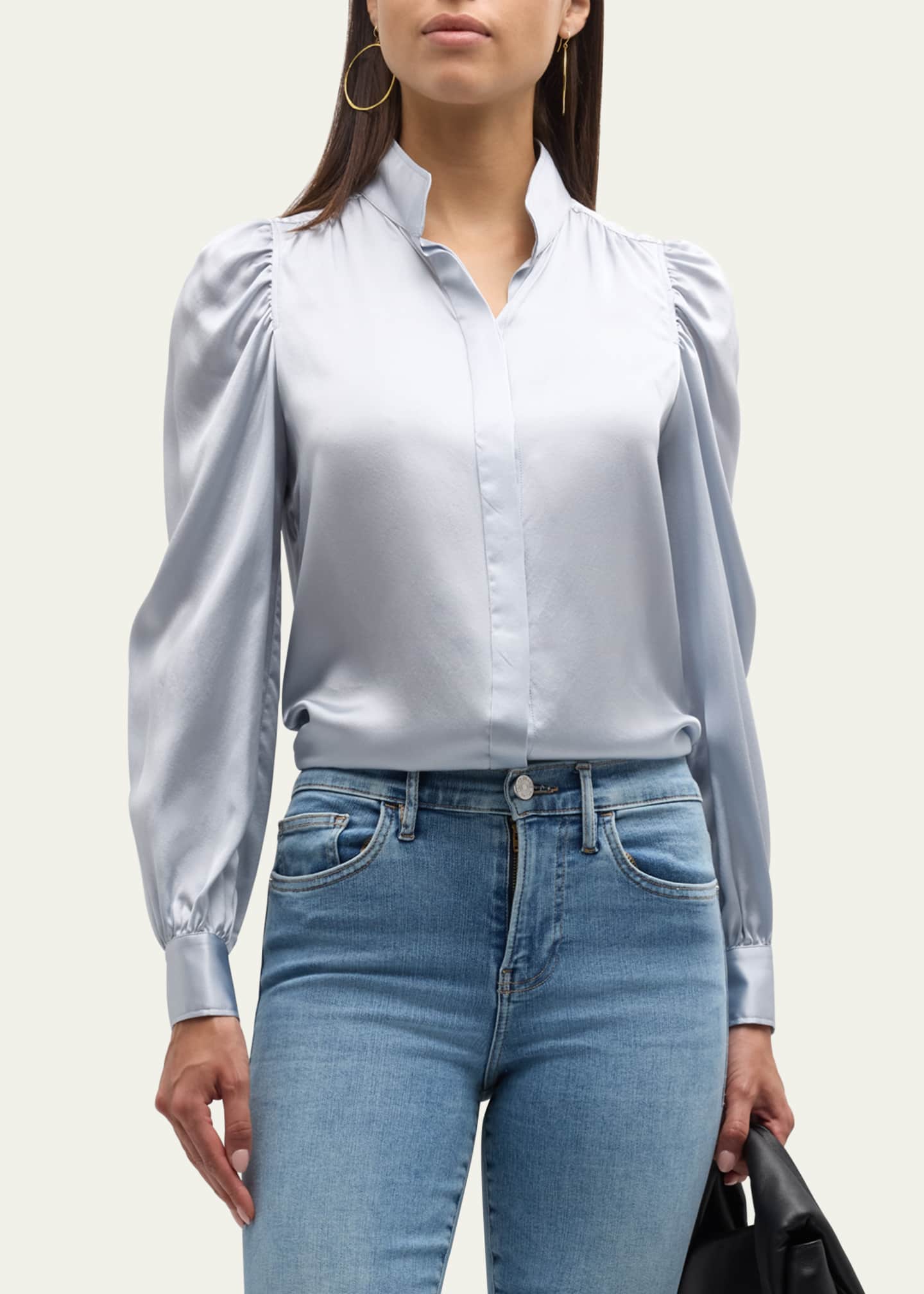 FRAME Gillian Long-Sleeve Silk Top - Bergdorf Goodman