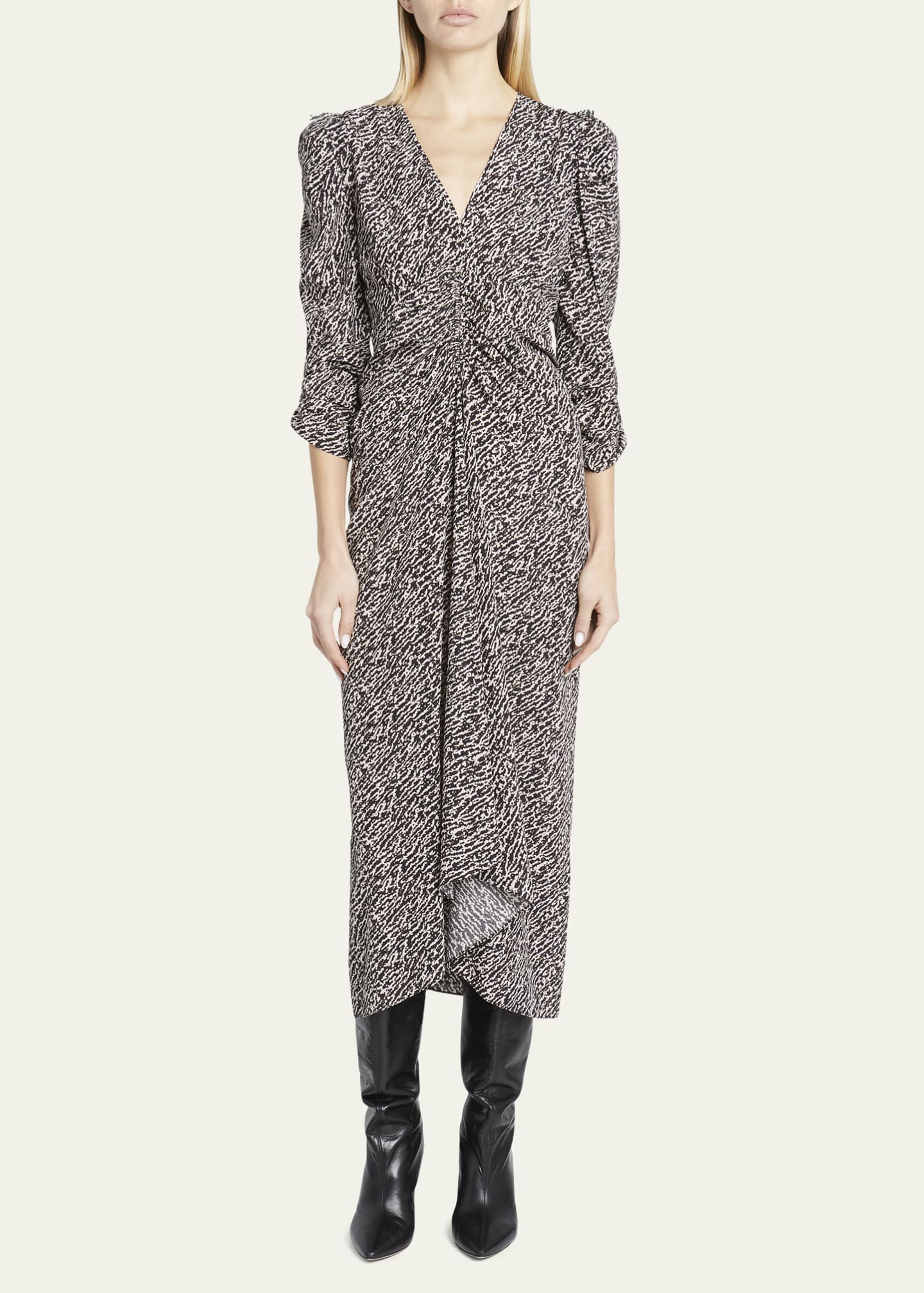 Isabel Marant Albini Ruched Floral-Print Midi Dress - Bergdorf Goodman