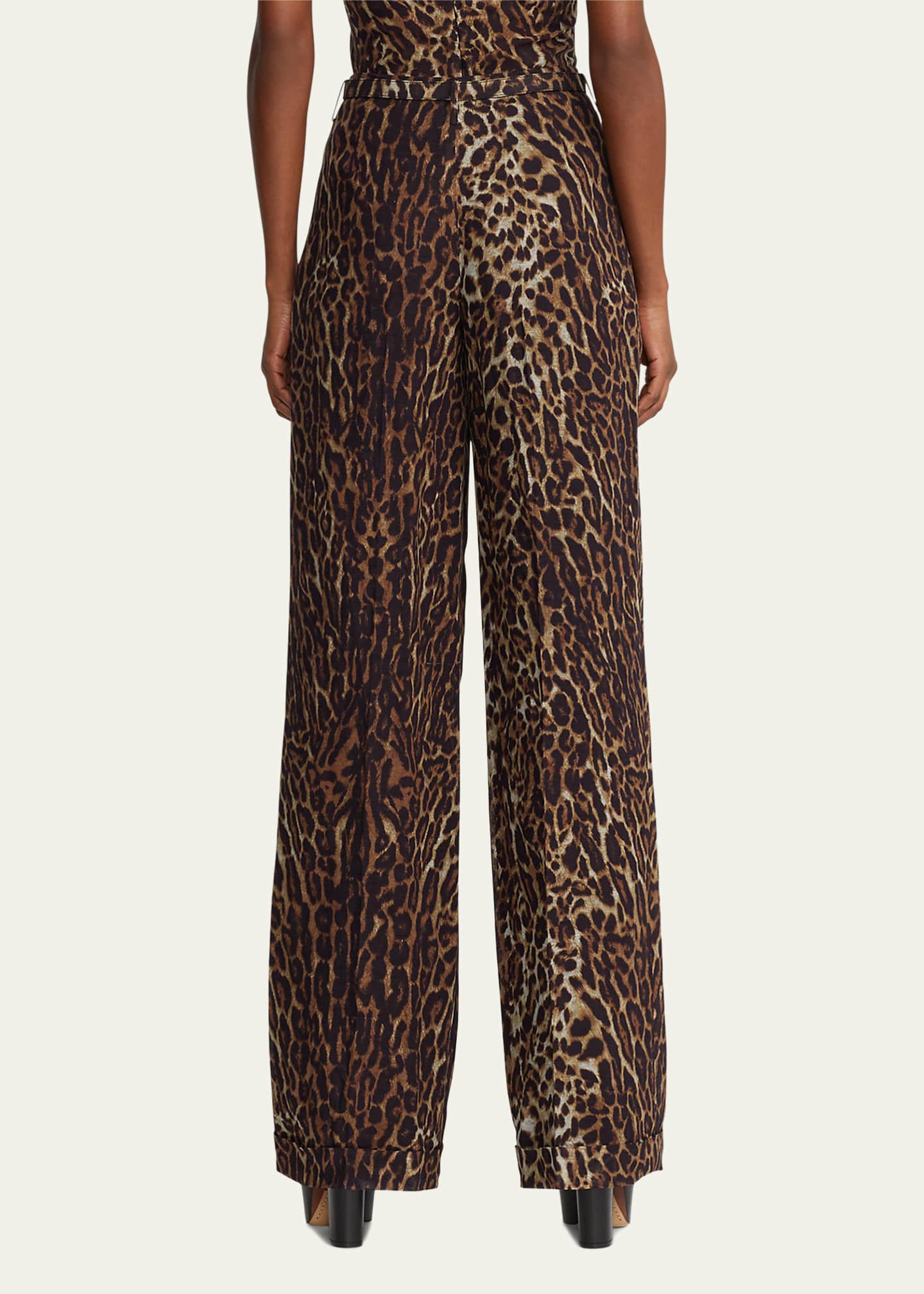 Ralph Lauren Collection Daria Wide-Leg Leopard Print Pants with Belted ...