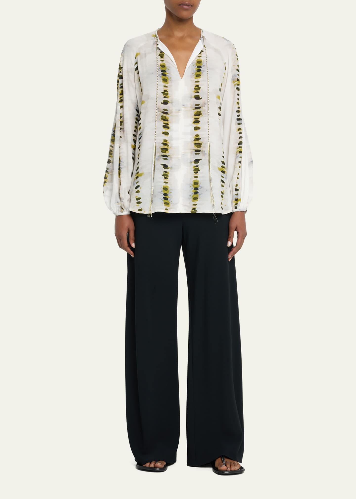 Silvia Tcherassi Triora Abstract Split-Neck Blouse - Bergdorf Goodman