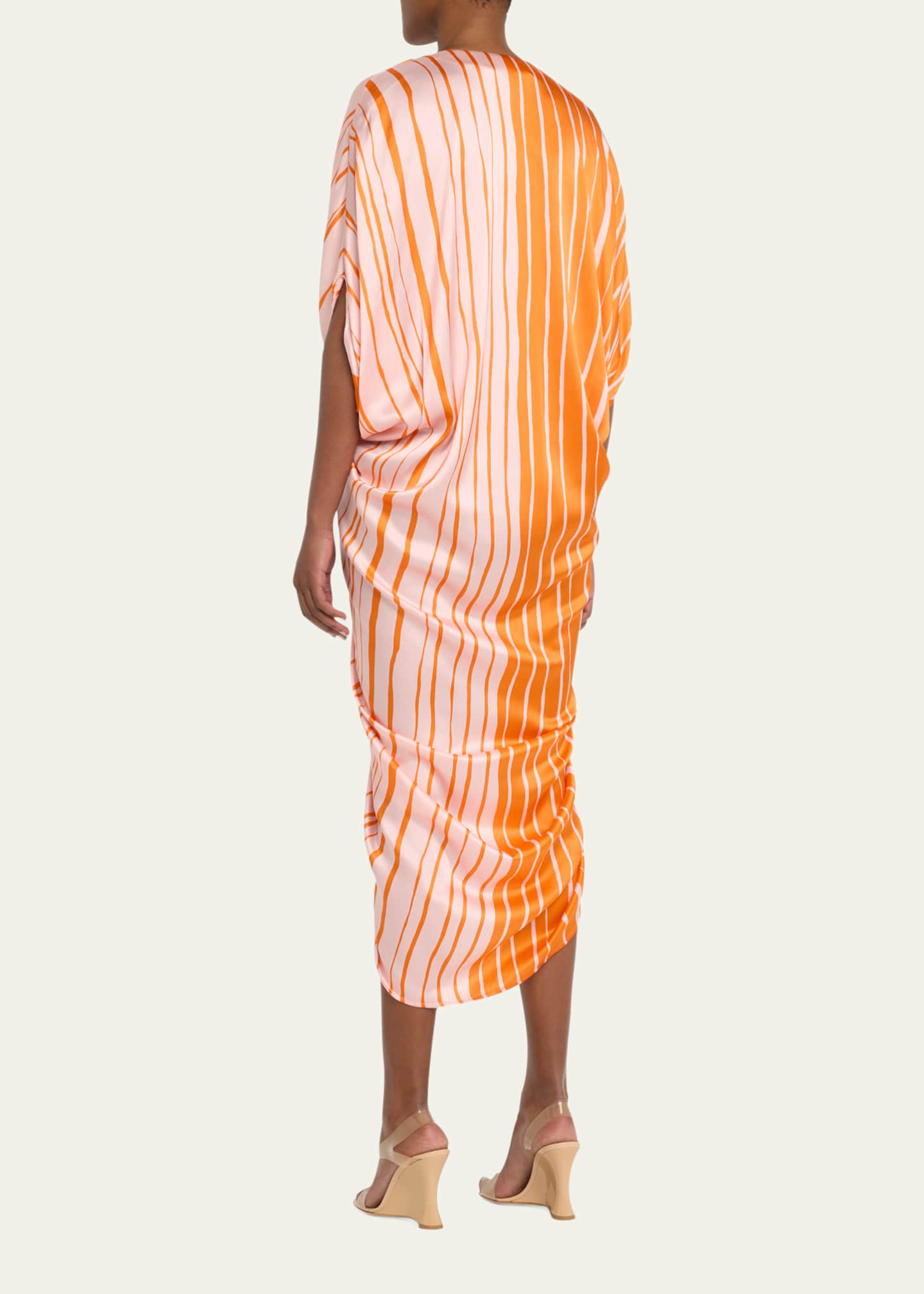 Silvia Tcherassi Cloister Stripe Print Ruched Midi Silk Dress