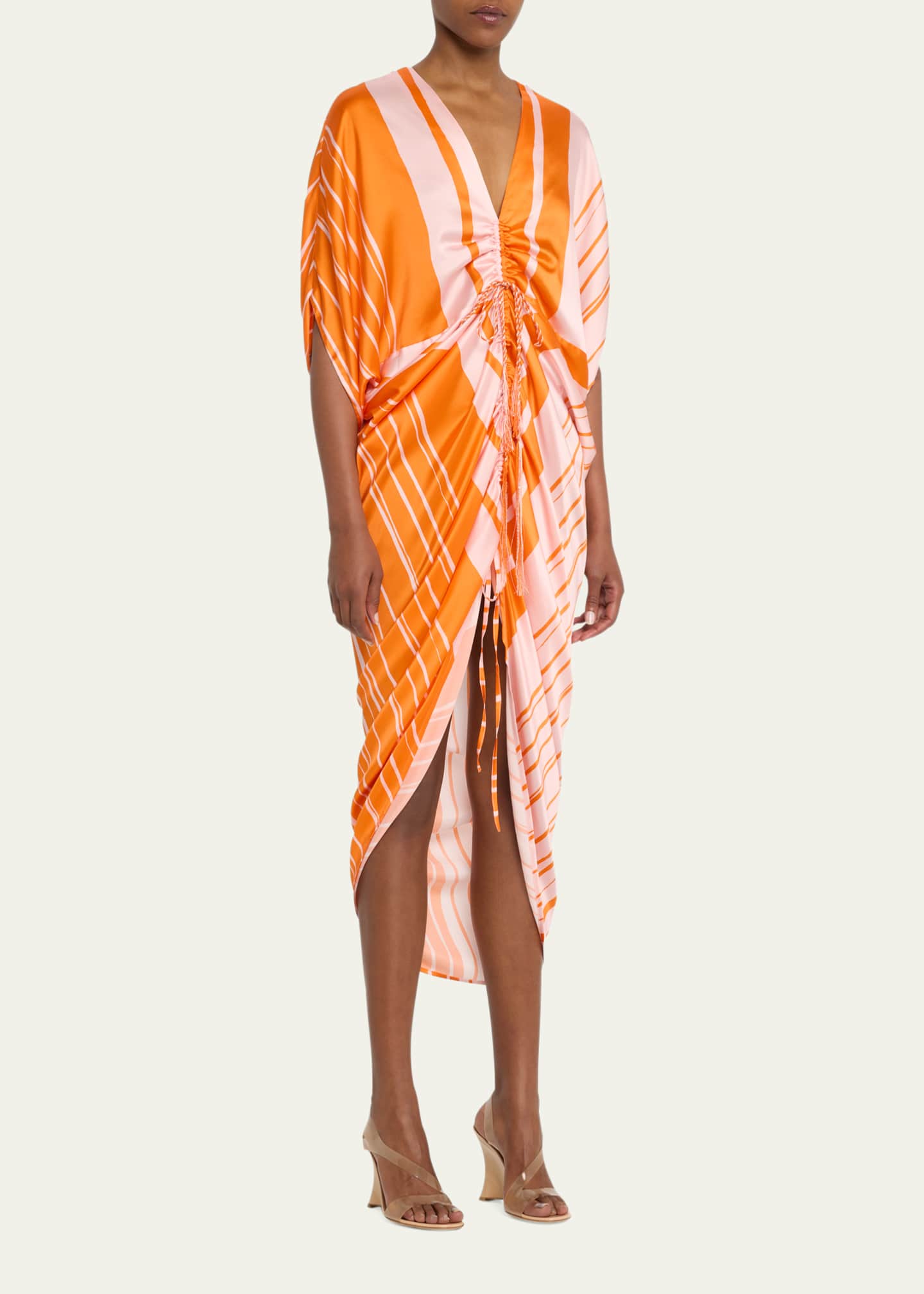 Silvia Tcherassi Cloister Stripe-Print Ruched Midi Silk Dress ...