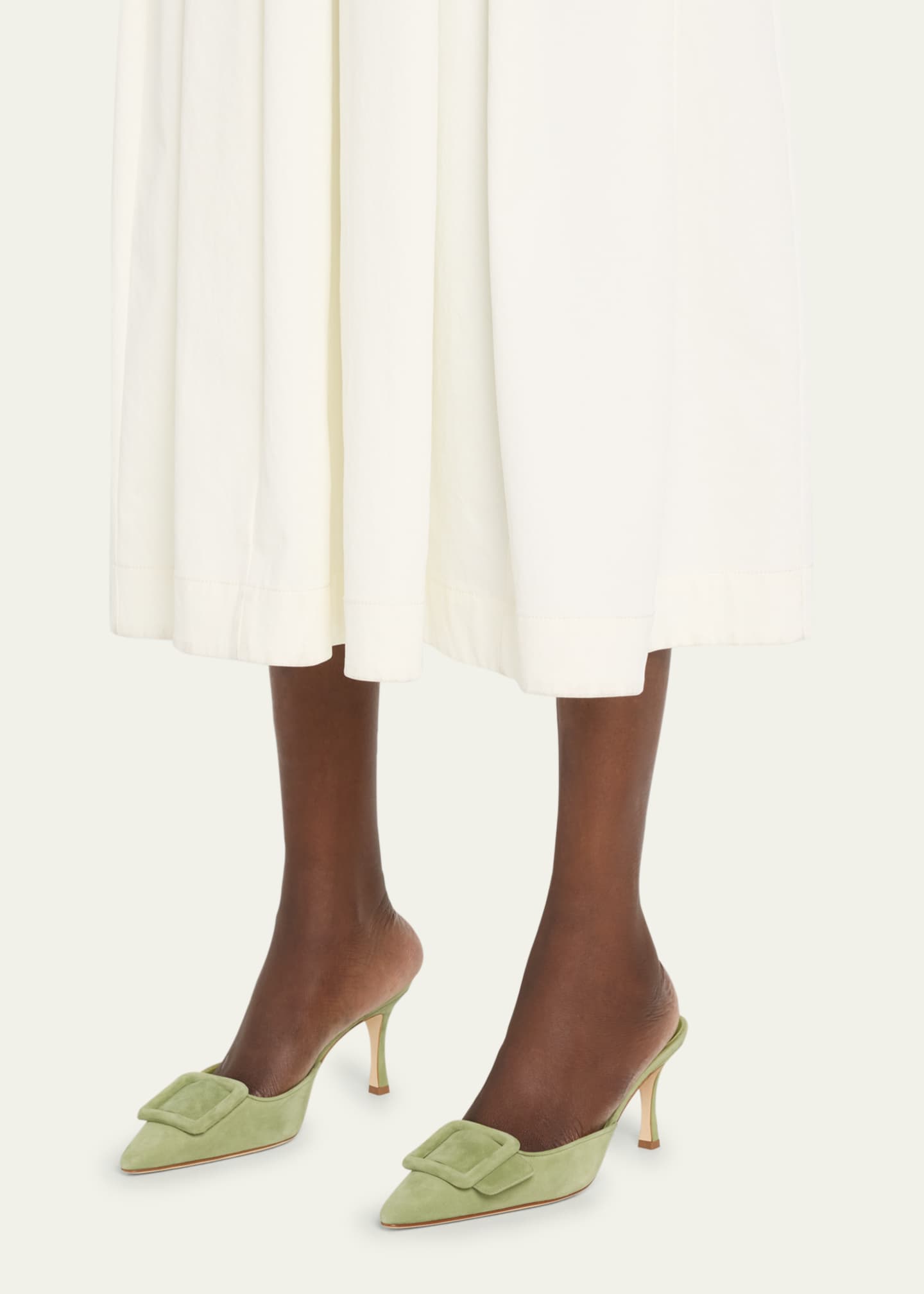 Manolo Blahnik Maysale Suede Buckle Stiletto Mules - Bergdorf Goodman