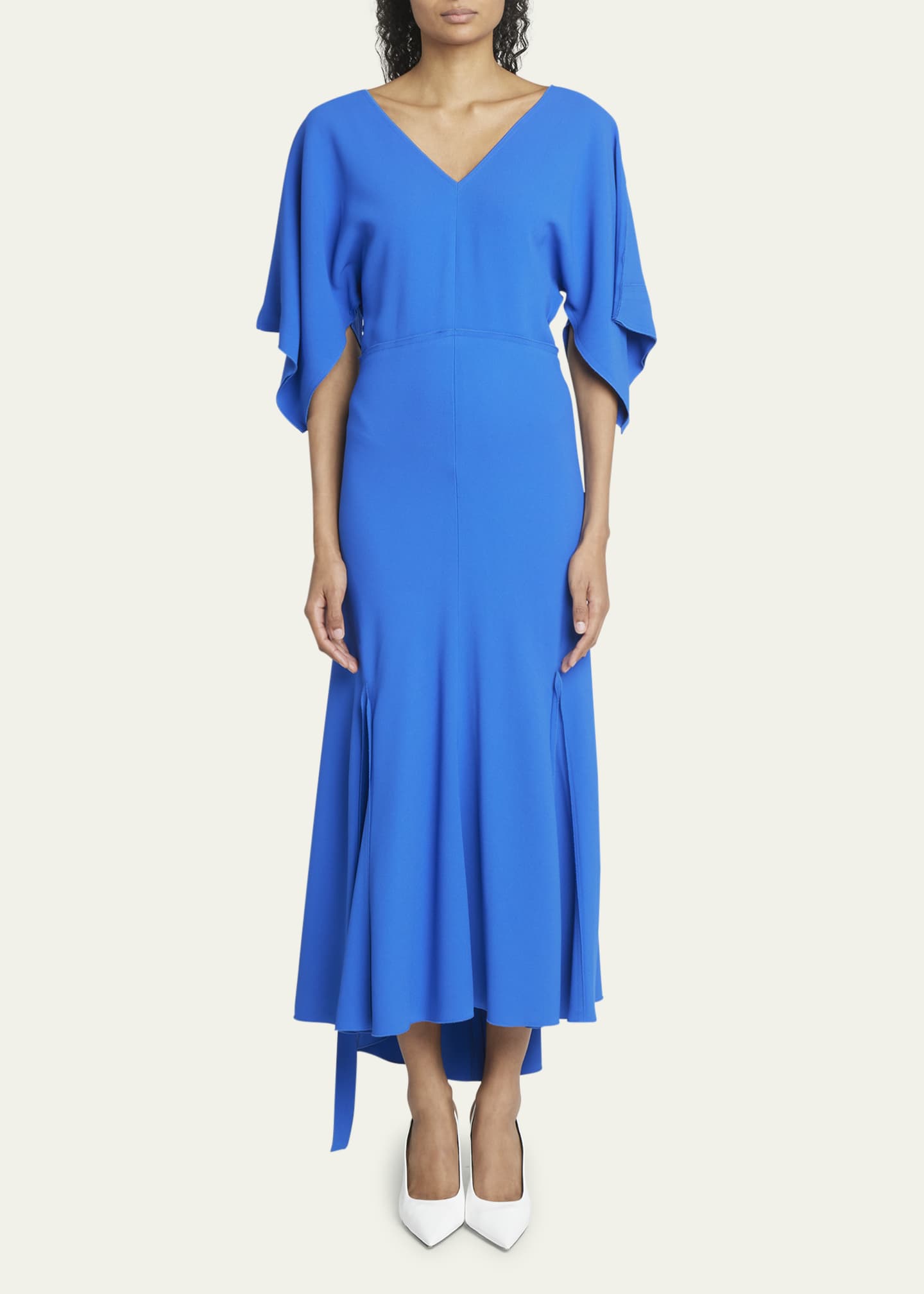 Victoria Beckham V-Neck Godet Dress with Sash Detail - Bergdorf Goodman