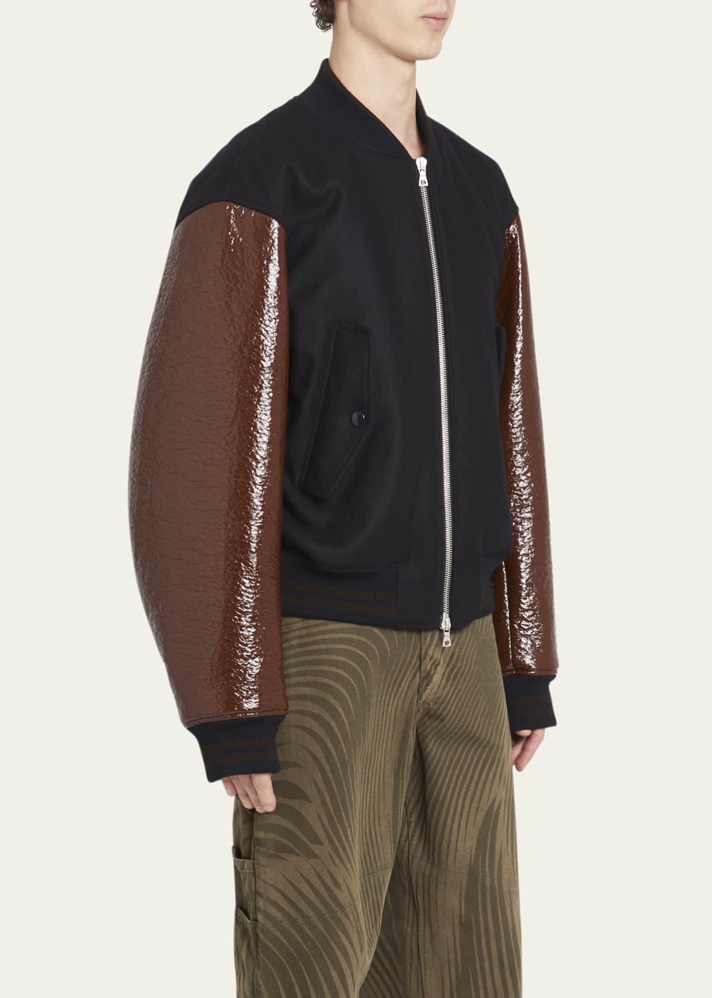 Dries Van Noten Men's Wool Pleather Verso Tris Varsity Jacket ...
