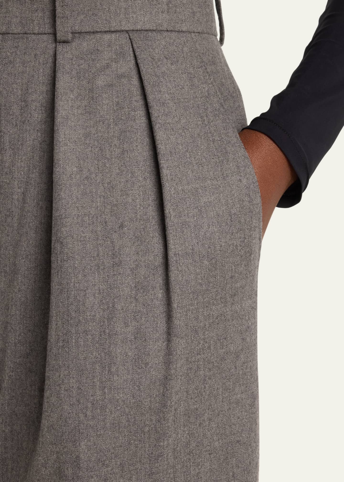 WARDROBE.NYC Low Rise Pintuck Wide-Leg Flannel Trousers - Bergdorf Goodman