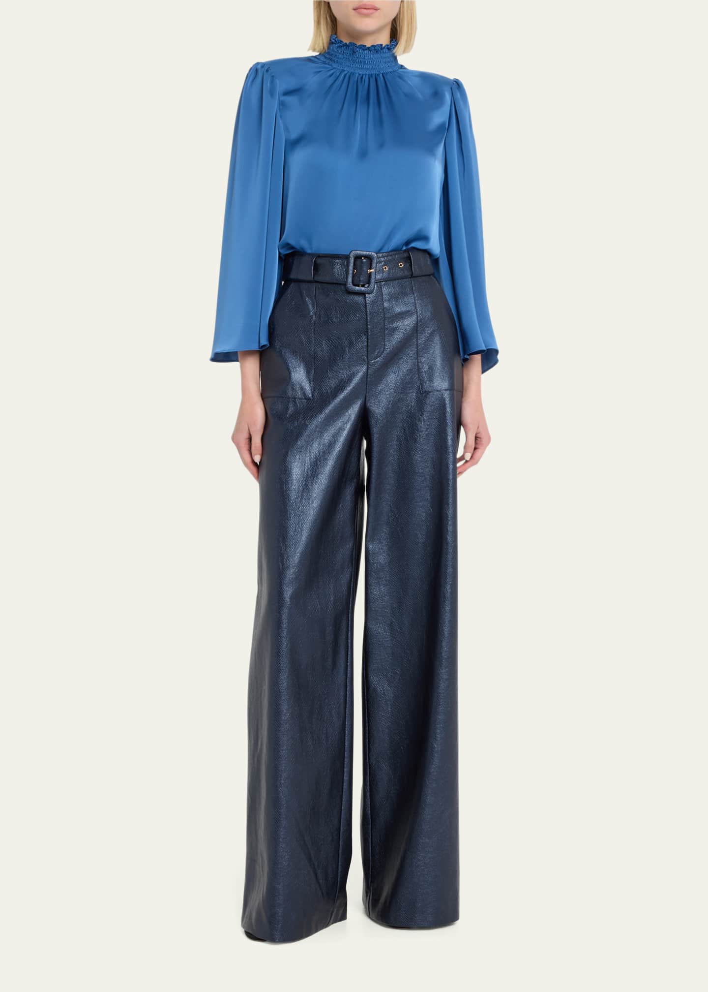 Ramy Brook Bella Belted Metallic Faux Leather Pants - Bergdorf Goodman
