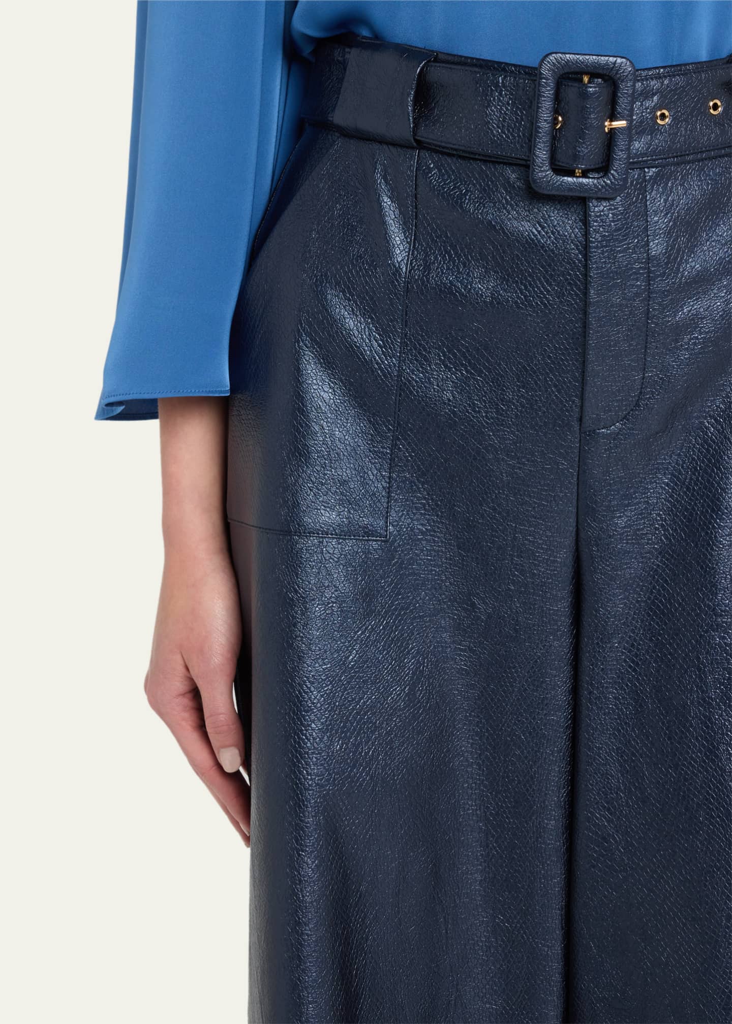 Ramy Brook Bella Belted Metallic Faux Leather Pants - Bergdorf Goodman