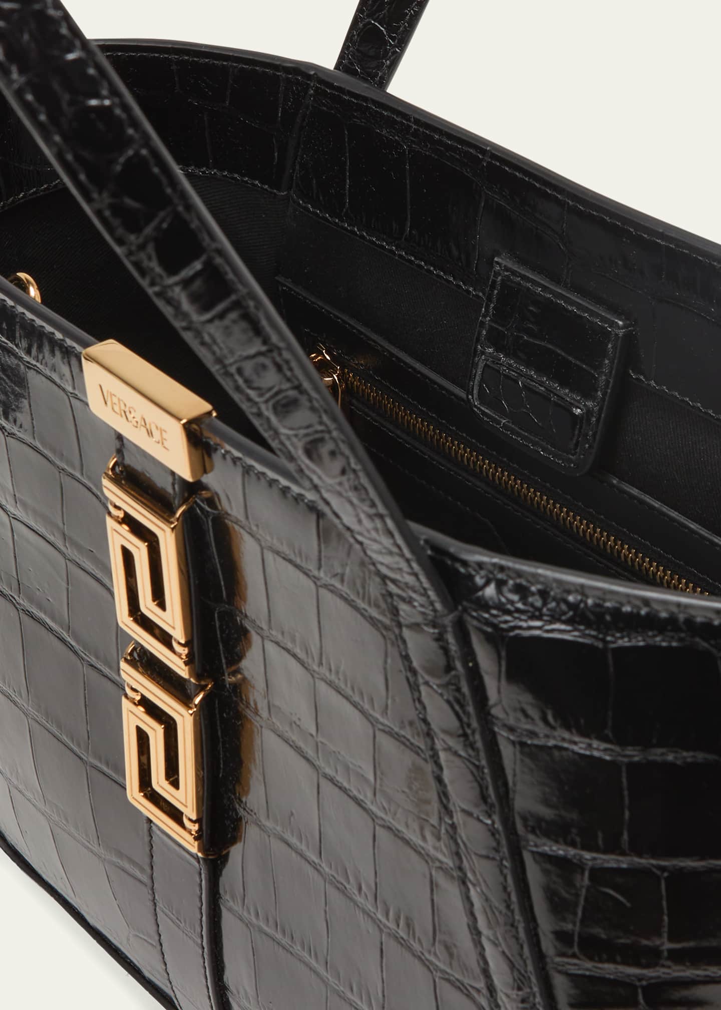 Versace Greca Goddess Small Croc-Embossed Tote Bag - Bergdorf Goodman