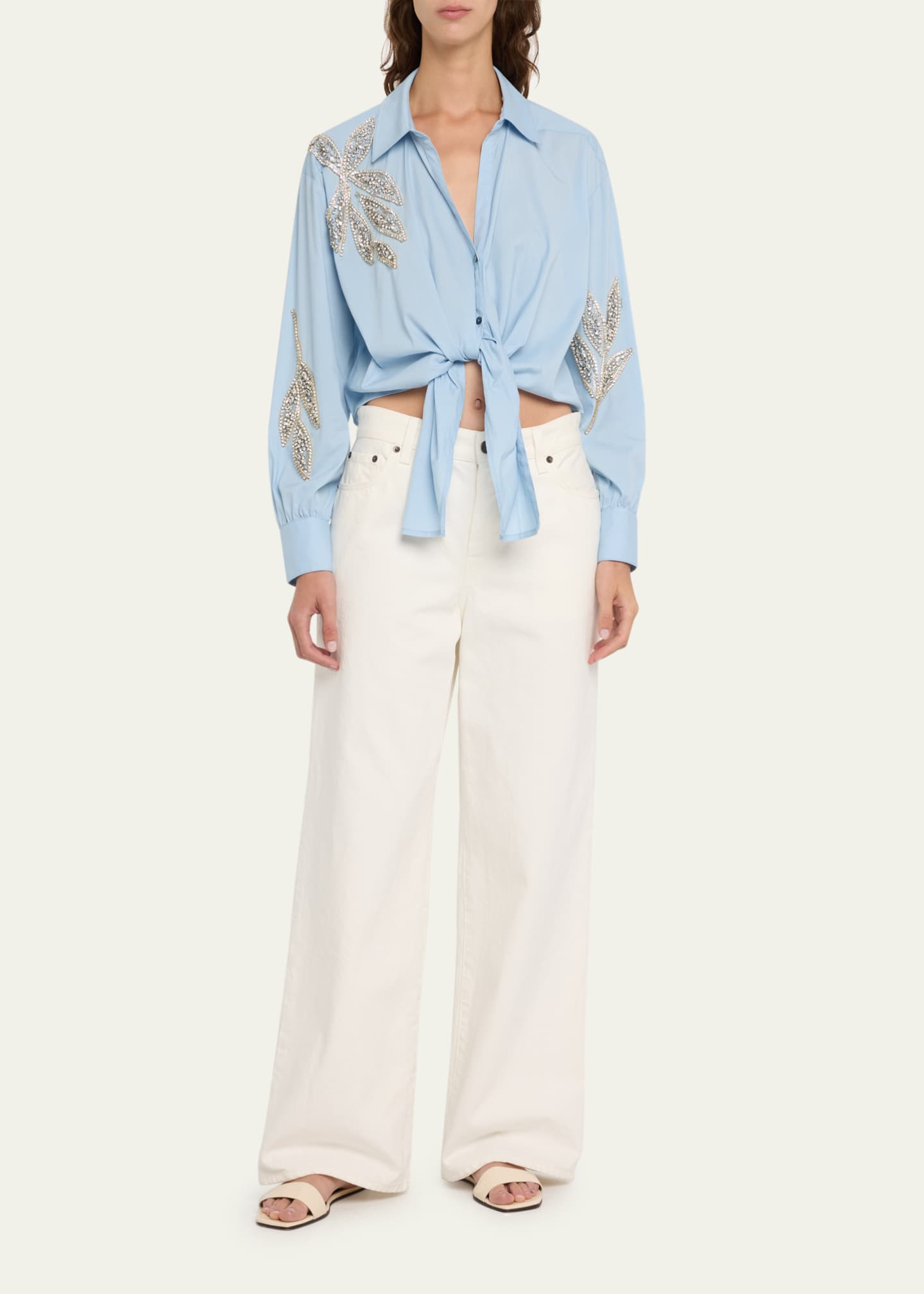 Cinq a Sept Marianna Crystal Floral Tie-Front Top - Bergdorf Goodman