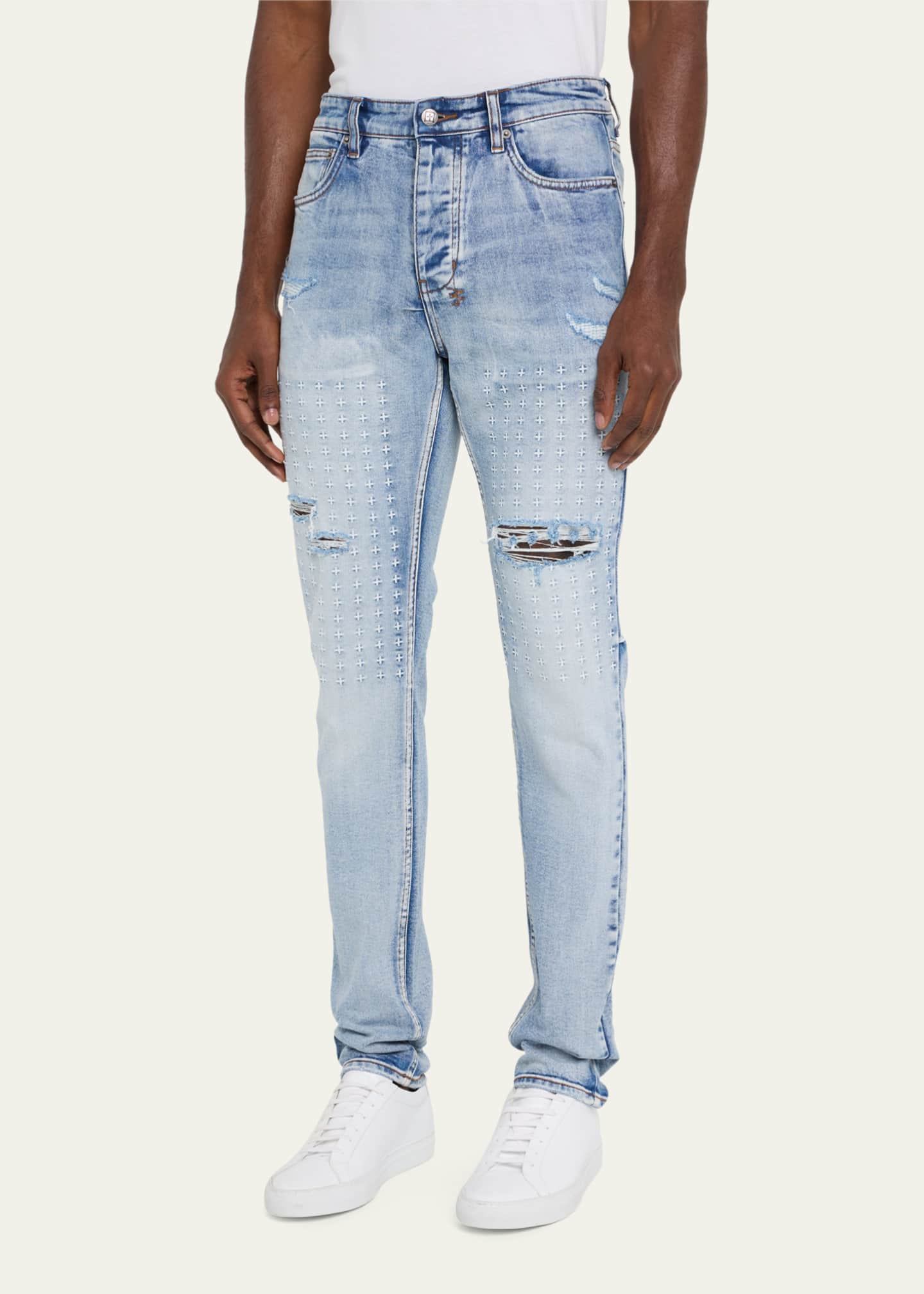 Ksubi Men's Cross Embroidered Trashed Chitch Jeans - Bergdorf Goodman