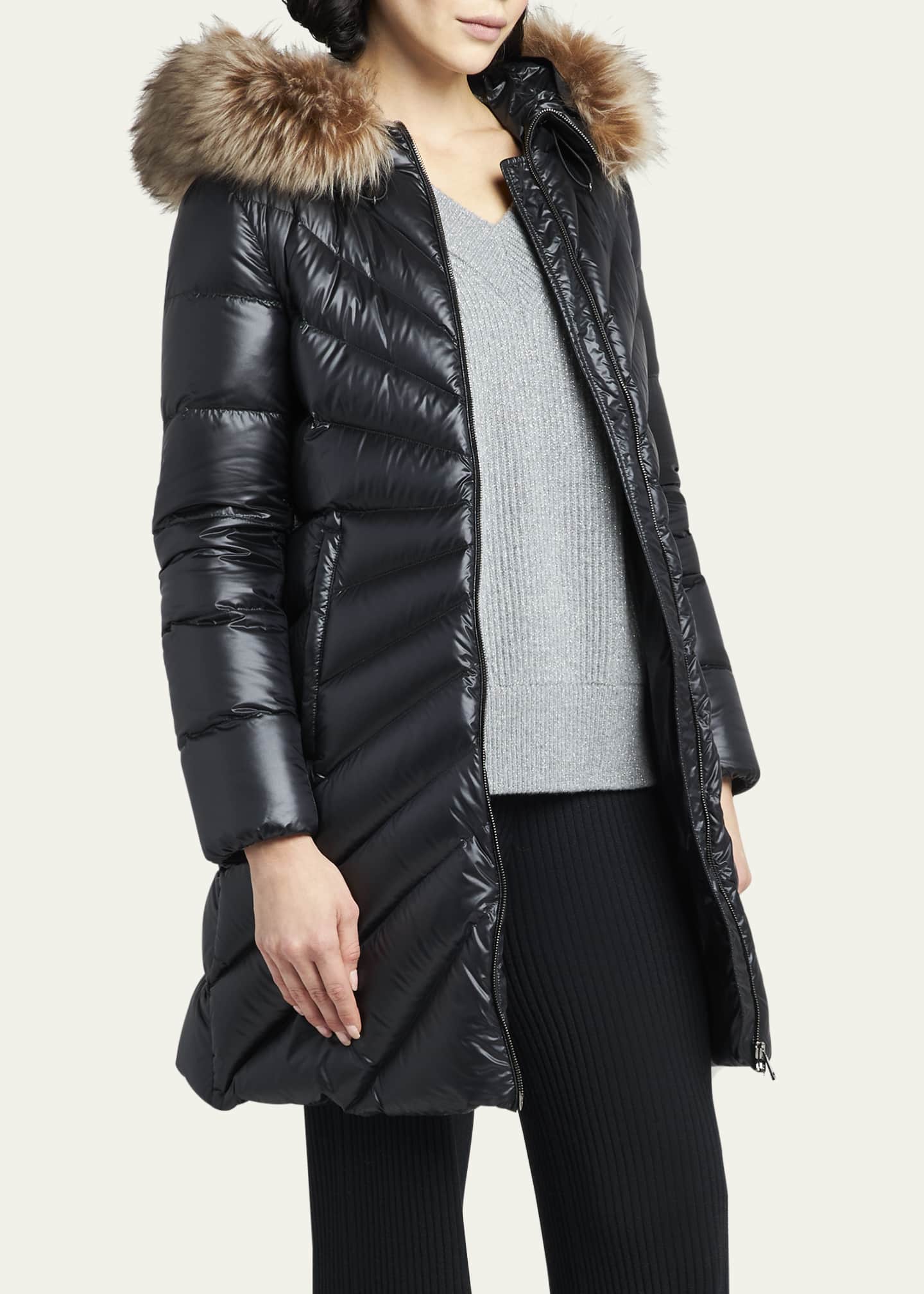 Moncler Chandre Long Puffer Coat with Removable Shearling Trim ...