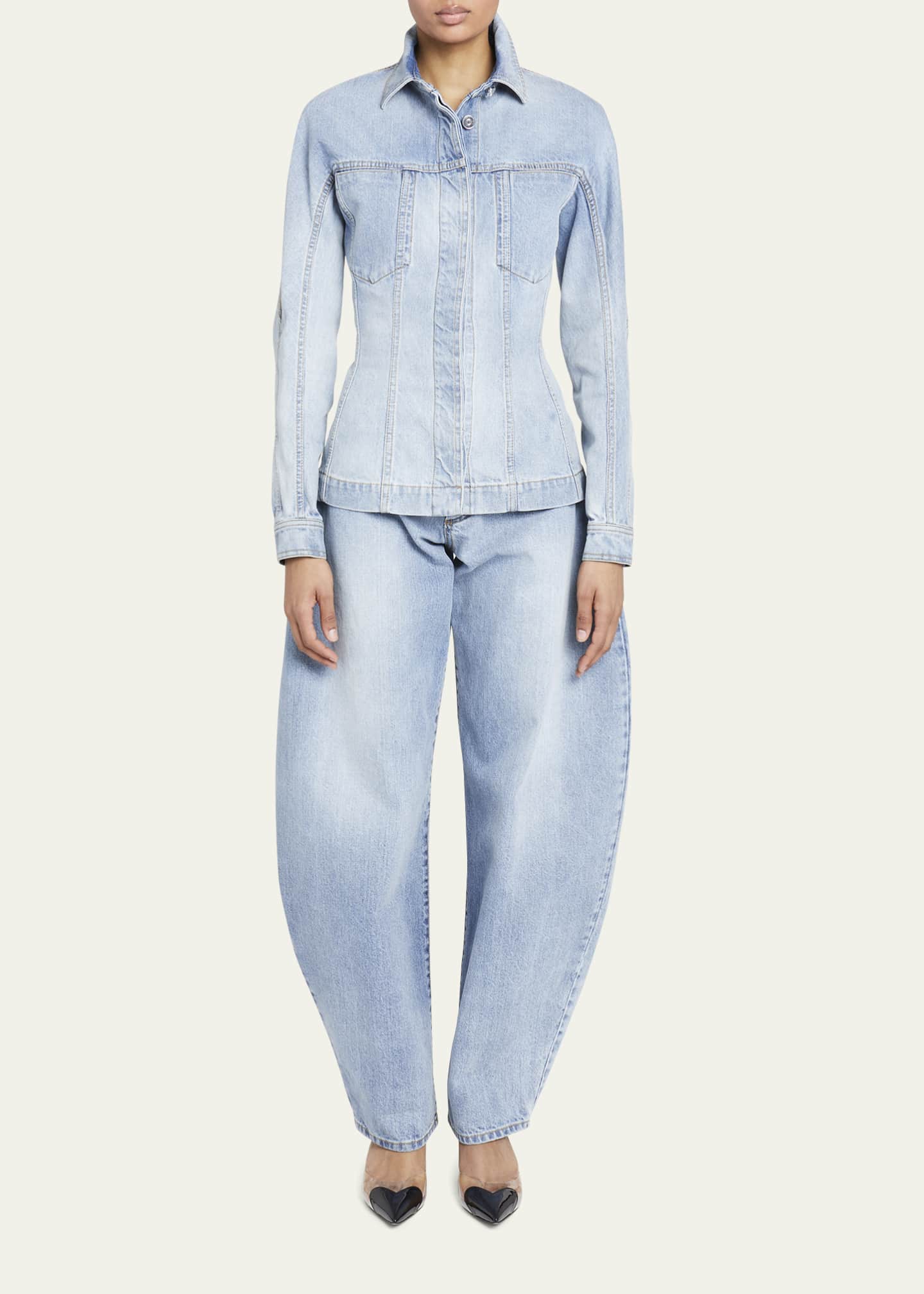 ALAIA Button-Front Fitted Denim Jacket - Bergdorf Goodman