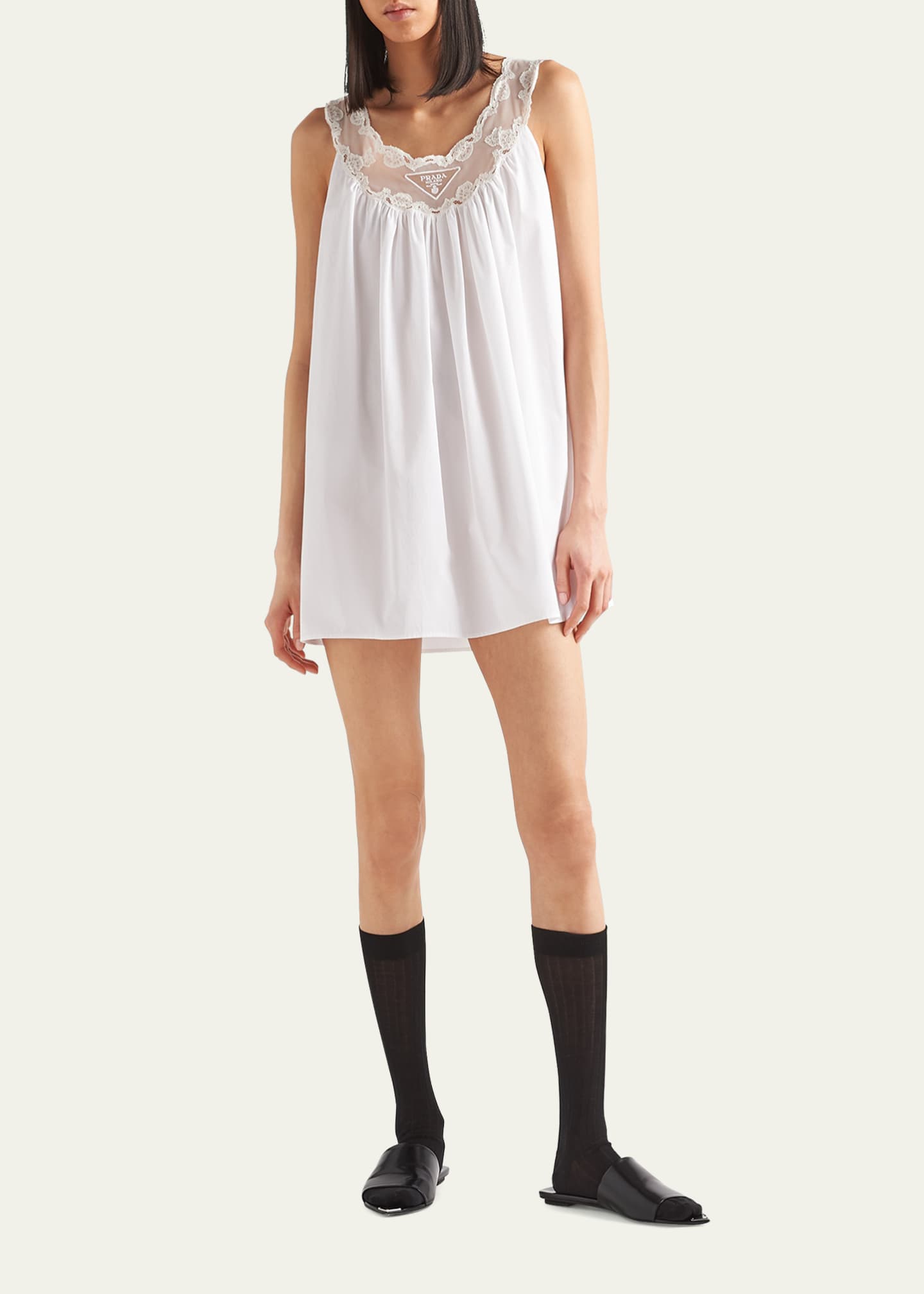 Prada Lace Poplin Mini Dress - Bergdorf Goodman