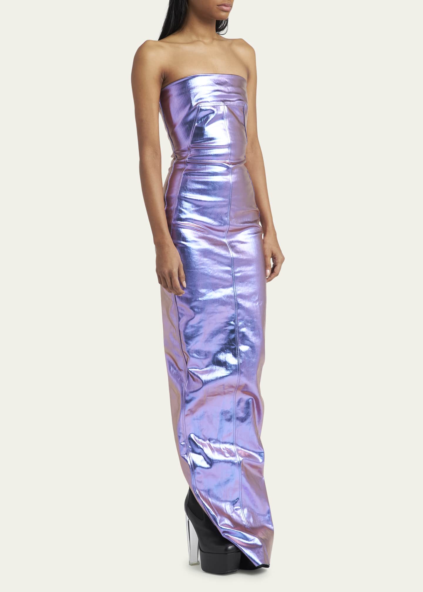 Rick Owens Strapless Column Fitted Metallic Gown - Bergdorf Goodman