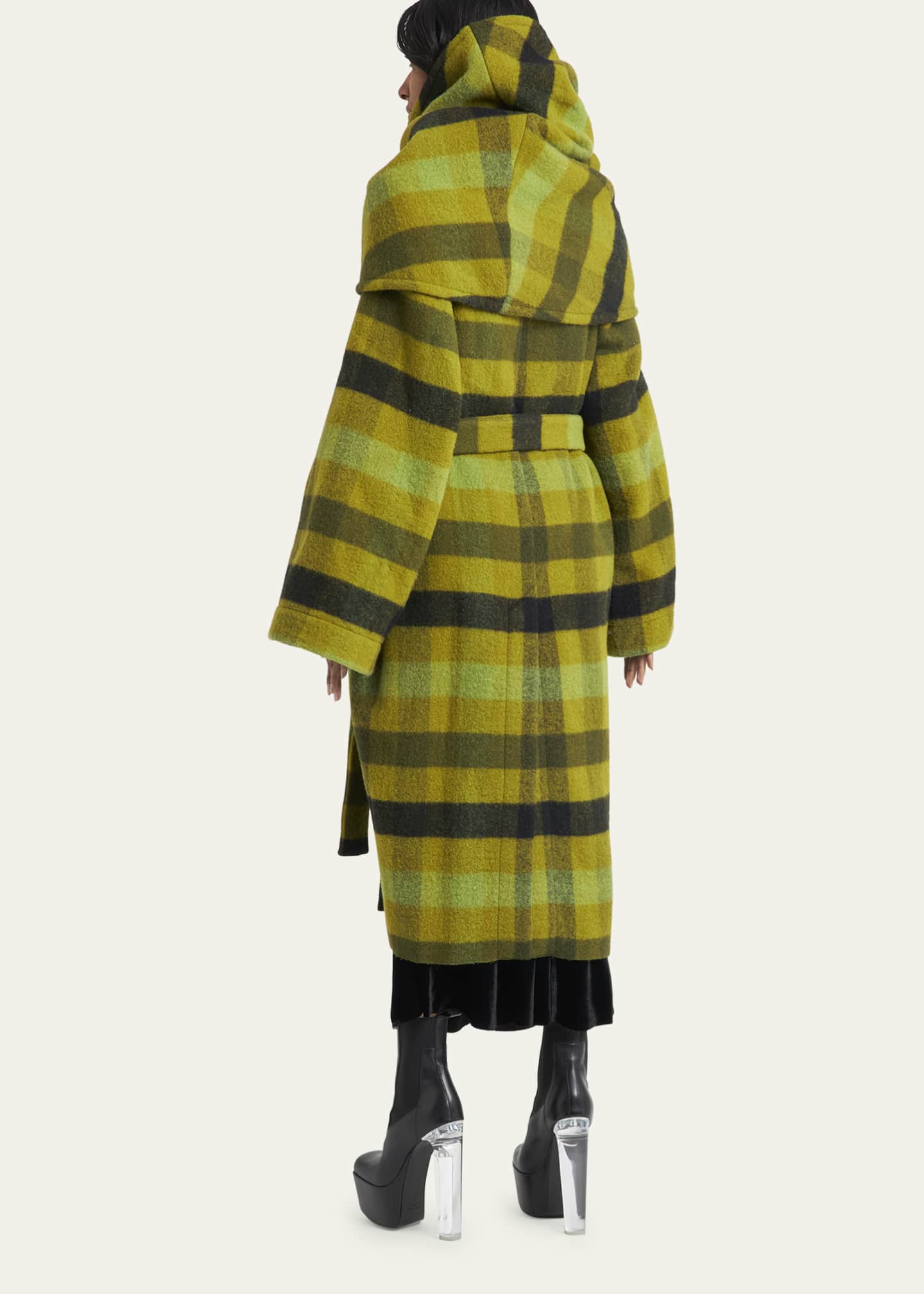 Rick Owens Plaid Dagger Robe Coat with Funnel Scarf - Bergdorf Goodman