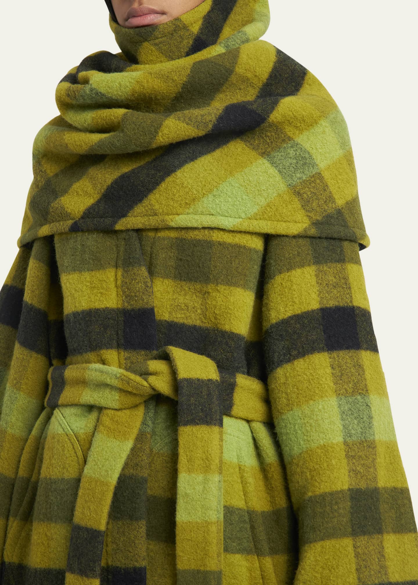 Rick Owens Plaid Dagger Robe Coat with Funnel Scarf - Bergdorf Goodman