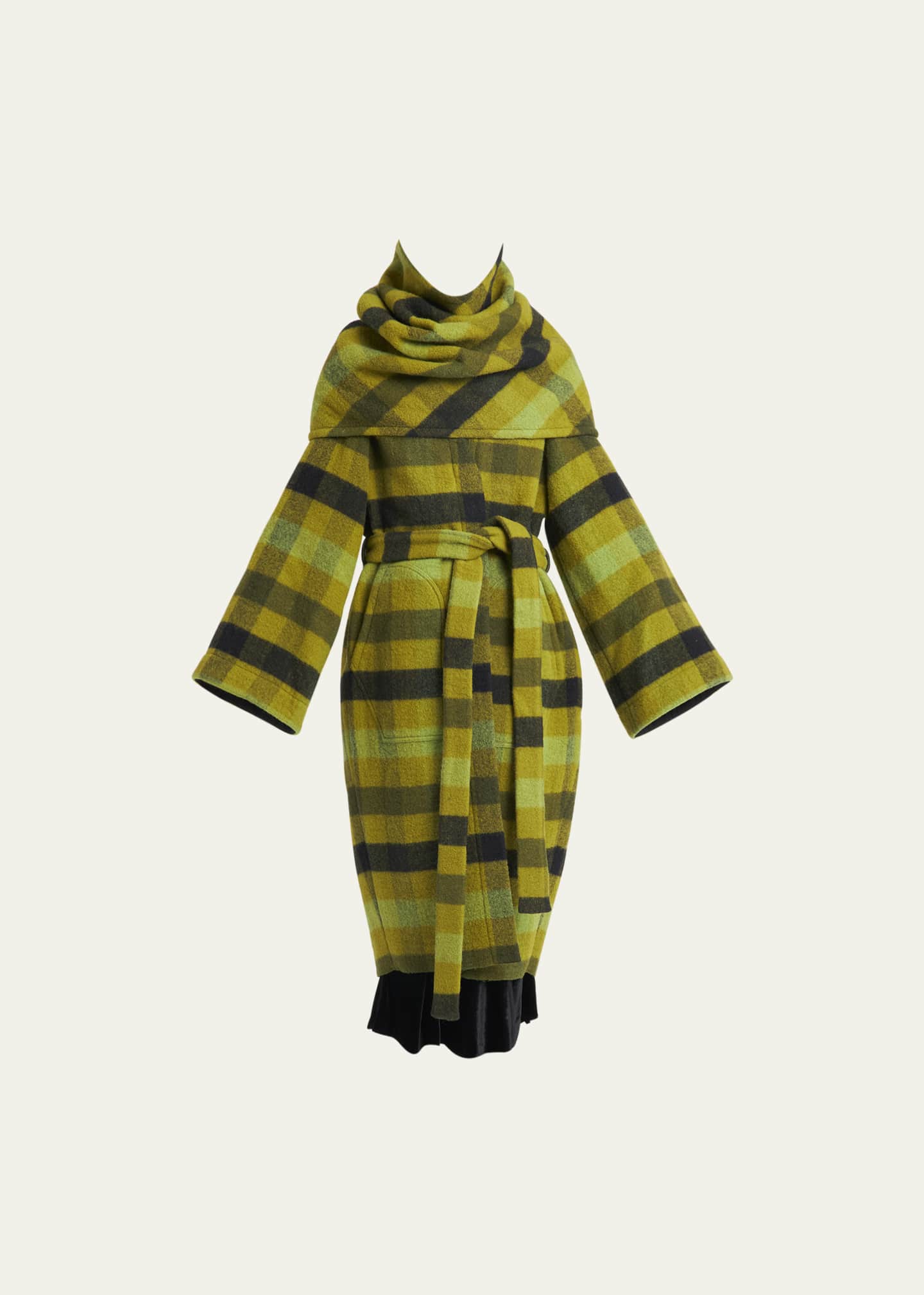 Rick Owens Plaid Dagger Robe Coat with Funnel Scarf - Bergdorf Goodman