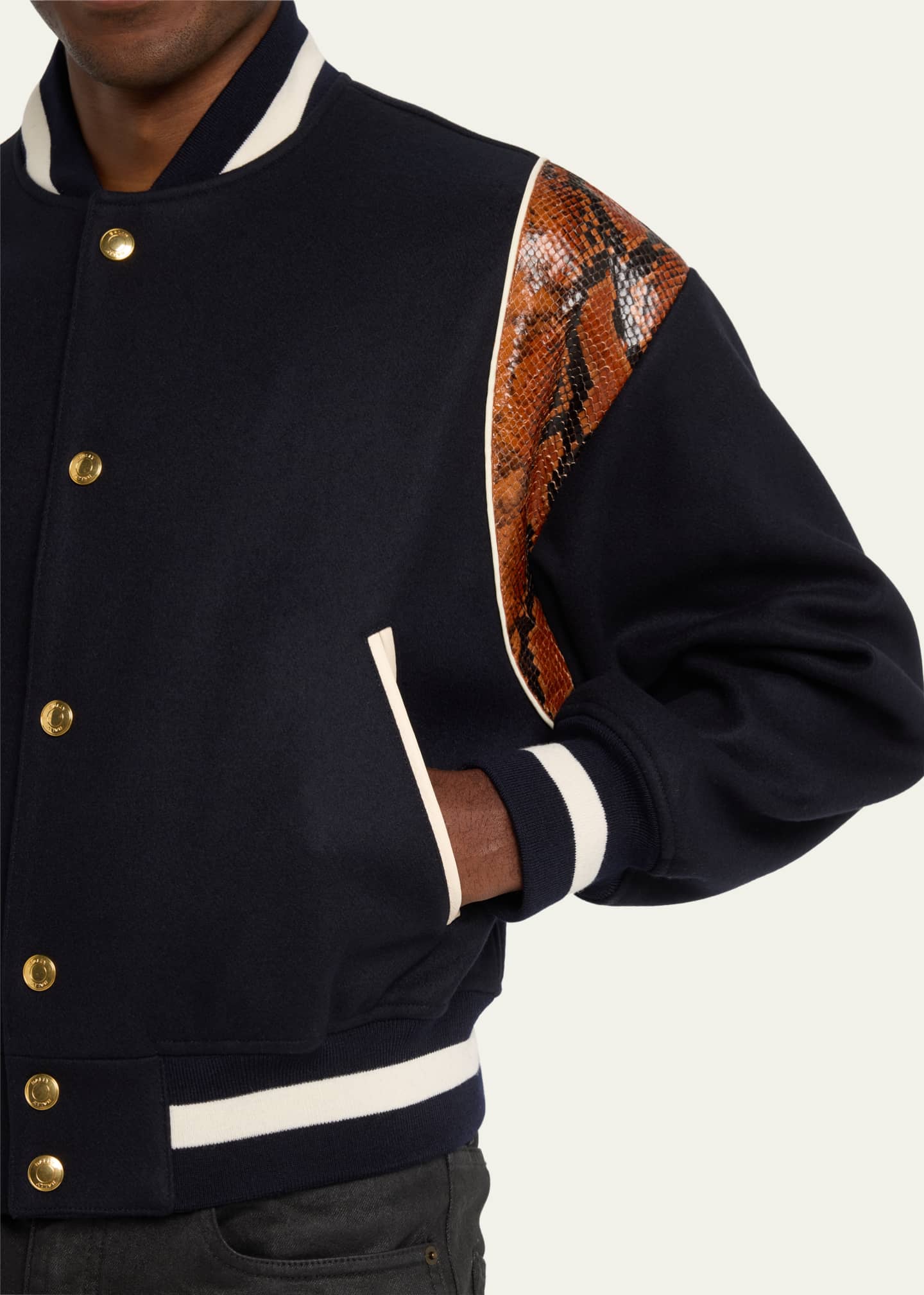 Bally Men's Varsity Bomber Jacket with Snake Print - Bergdorf Goodman