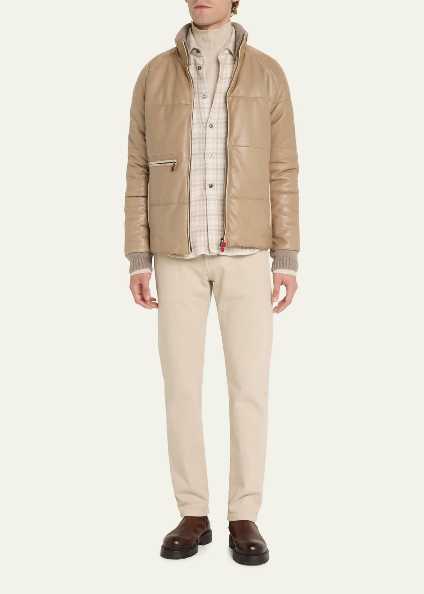 Kiton Men's Full-Zip Padded Leather Blouson Jacket - Bergdorf Goodman