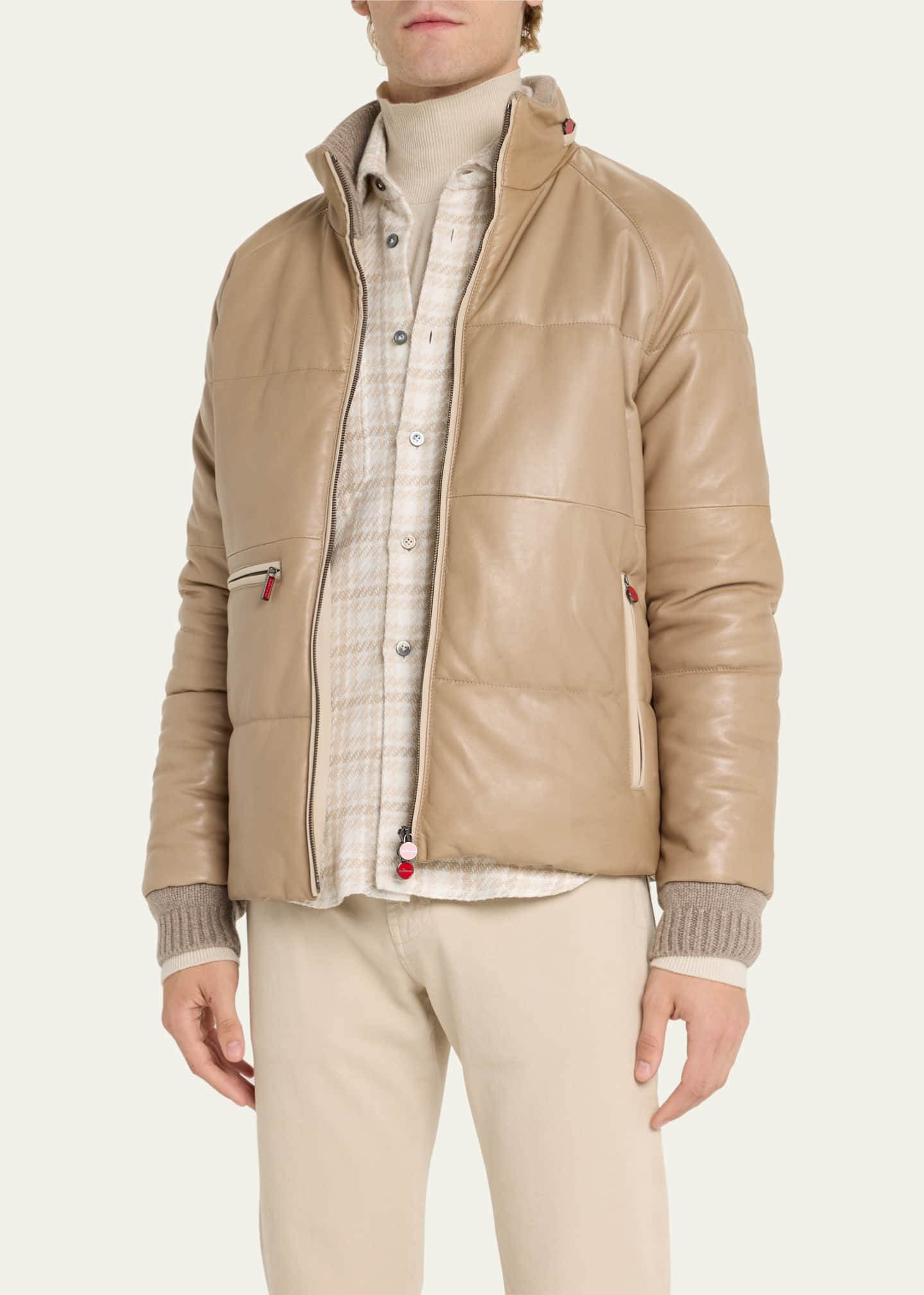 Kiton Men's Full-Zip Padded Leather Blouson Jacket - Bergdorf Goodman