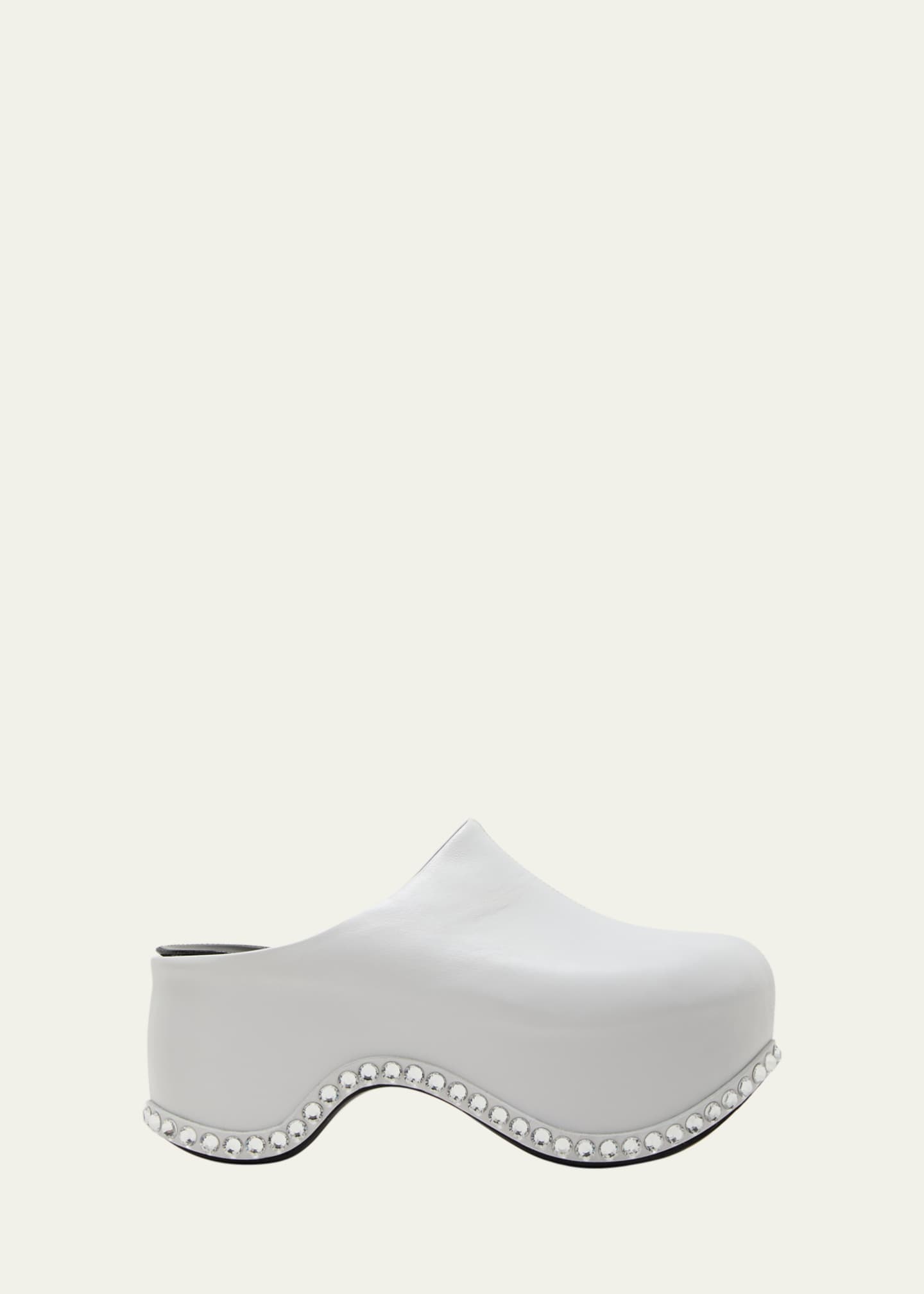 AREA x Sergio Rossi Leather Crystal Slide Clogs - Bergdorf Goodman