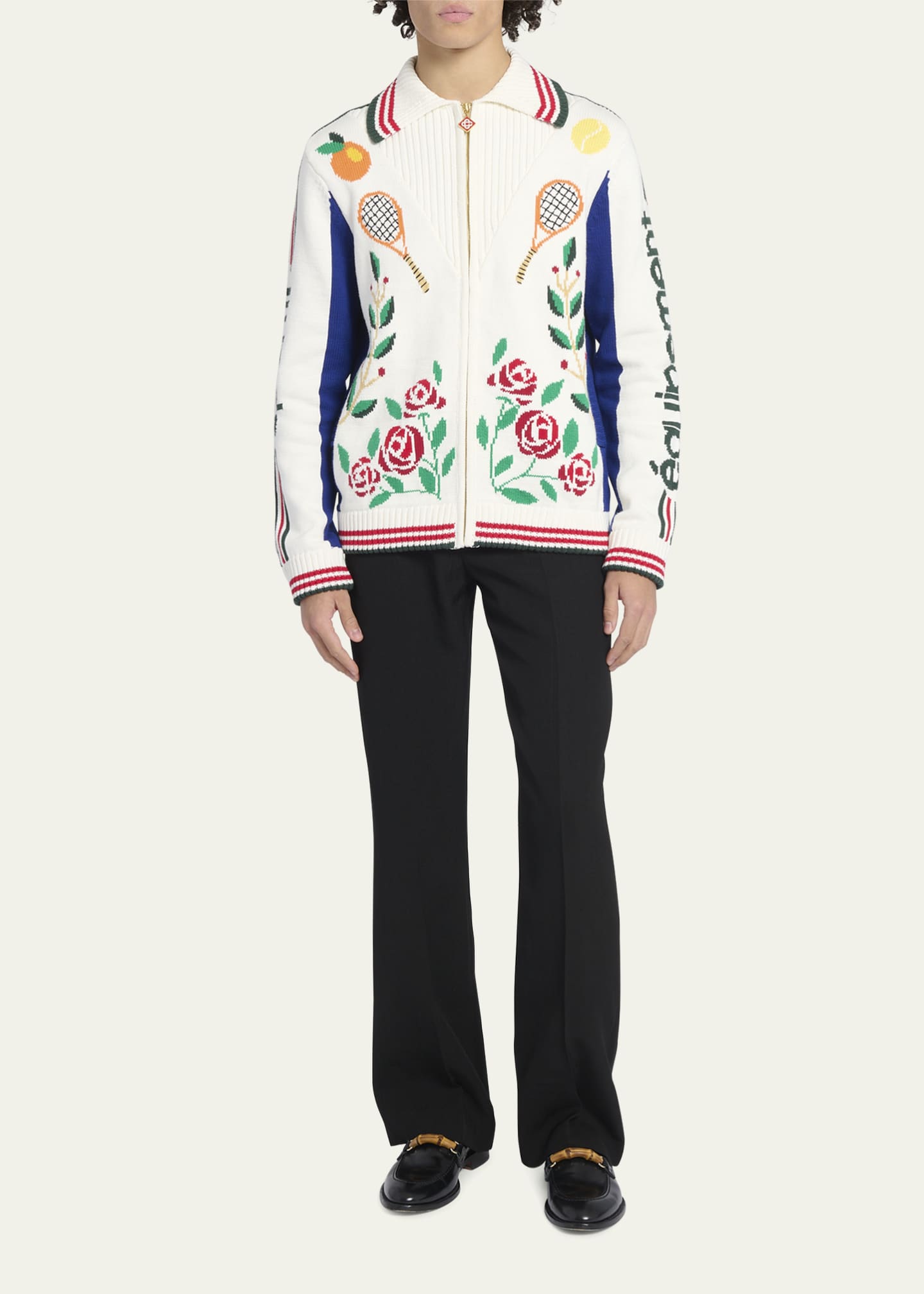 CASABLANCA Men's Laurel Intarsia Knit Jacket - Bergdorf Goodman
