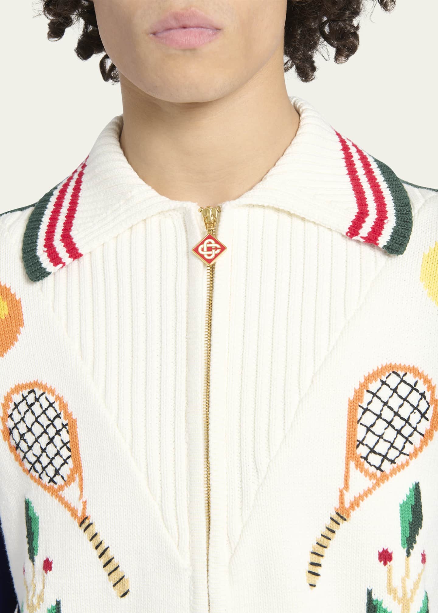 CASABLANCA Men's Laurel Intarsia Knit Jacket - Bergdorf Goodman