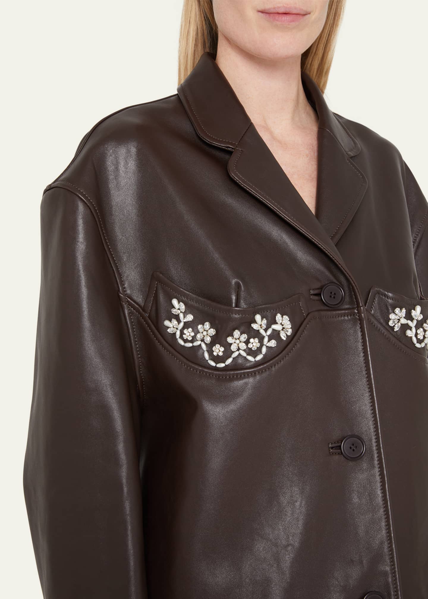 Simone Rocha Leather Car Coat with Embellished Cup Detail - Bergdorf ...