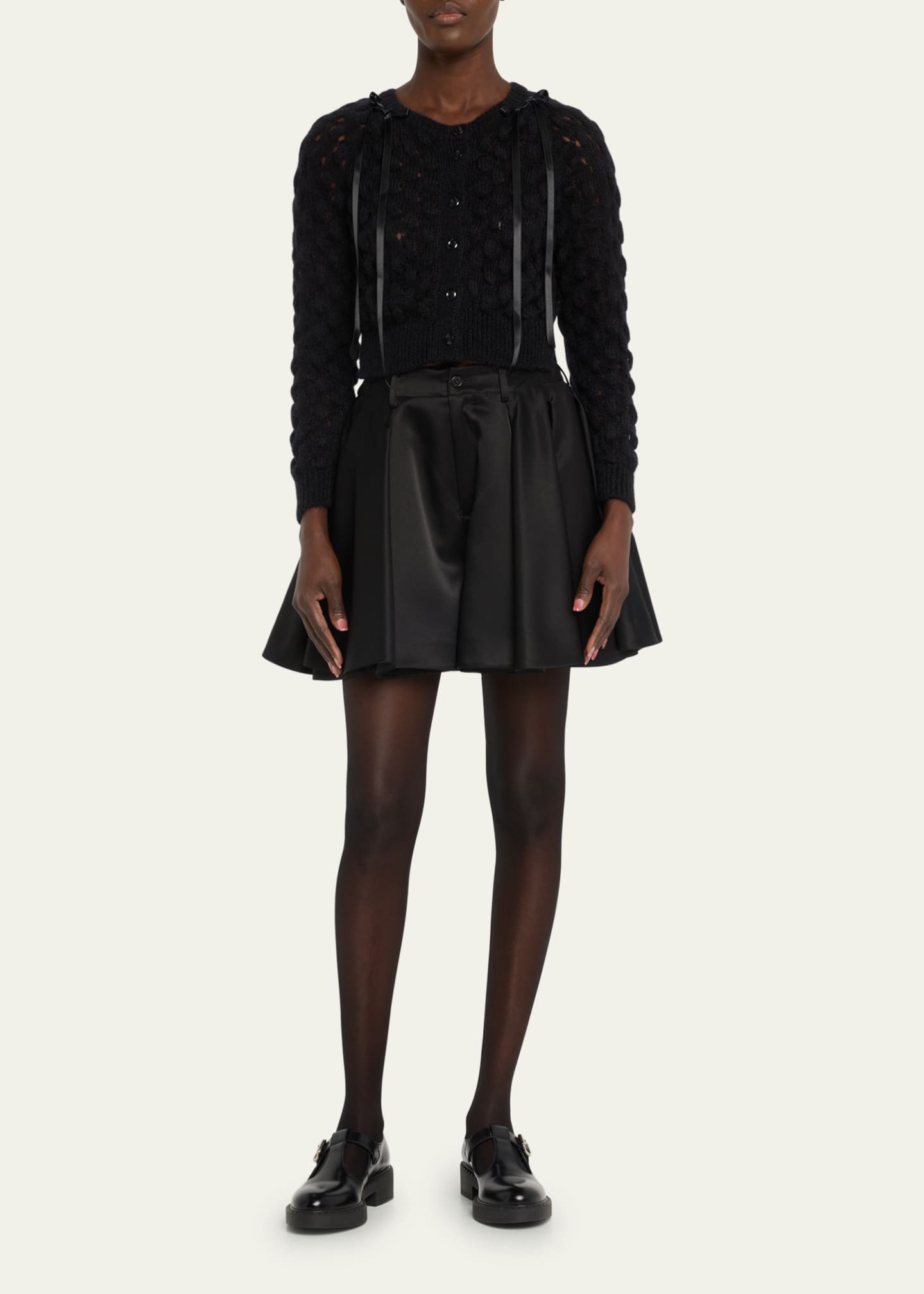 Simone Rocha Crop Bubble Silk Knit Cardigan with Bow Detail - Bergdorf ...