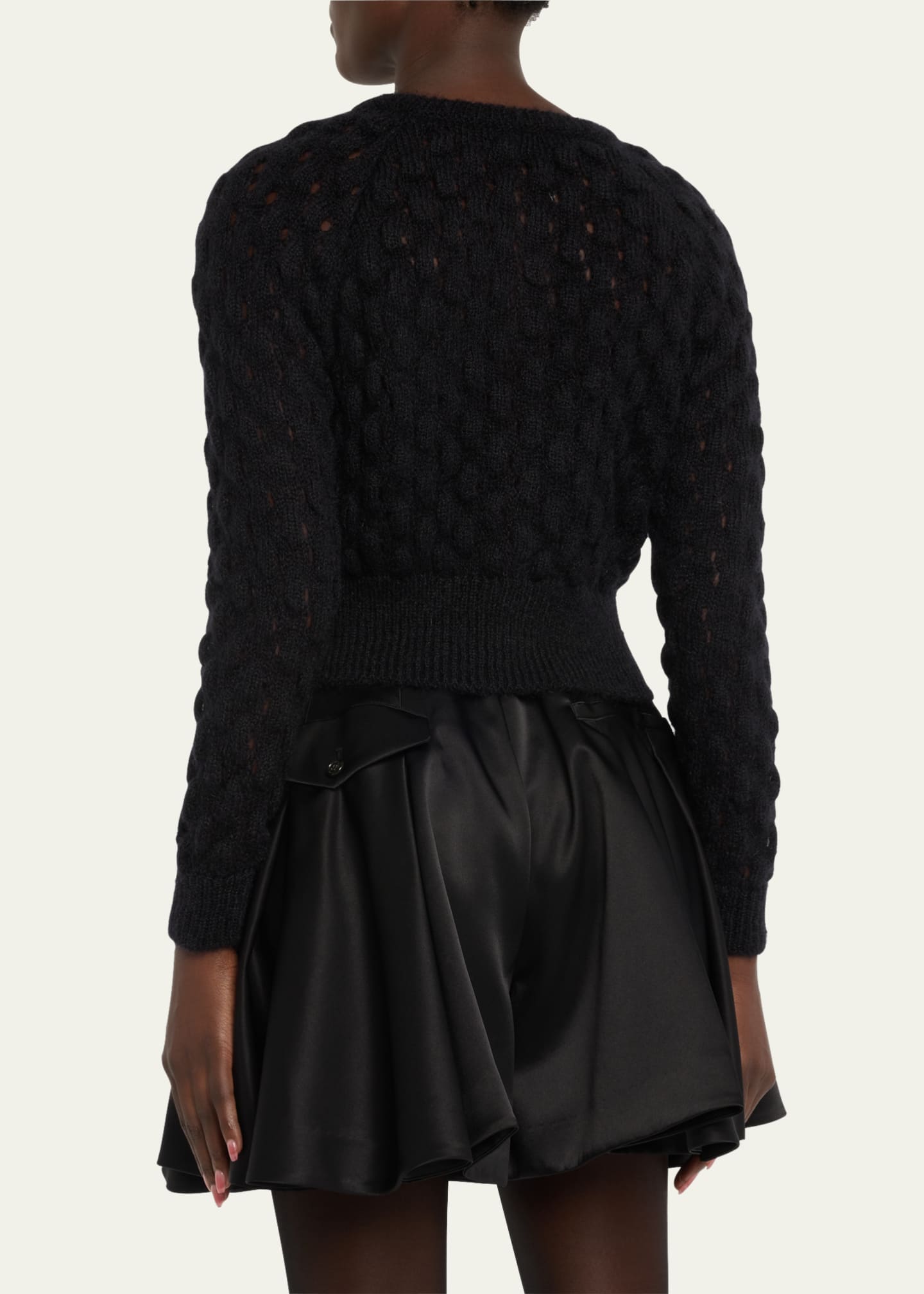 Simone Rocha Crop Bubble Silk Knit Cardigan with Bow Detail - Bergdorf ...