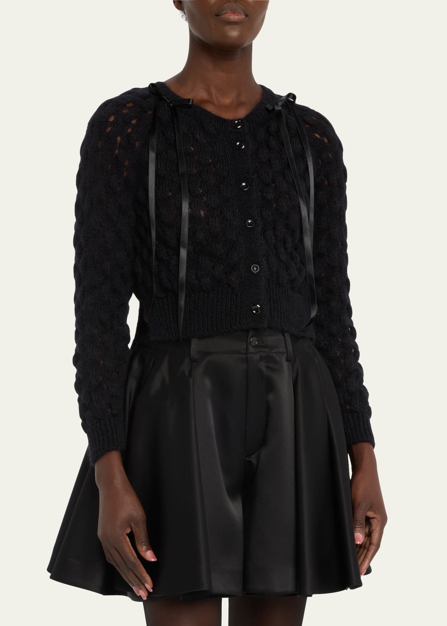 Simone Rocha Crop Bubble Silk Knit Cardigan with Bow Detail - Bergdorf ...