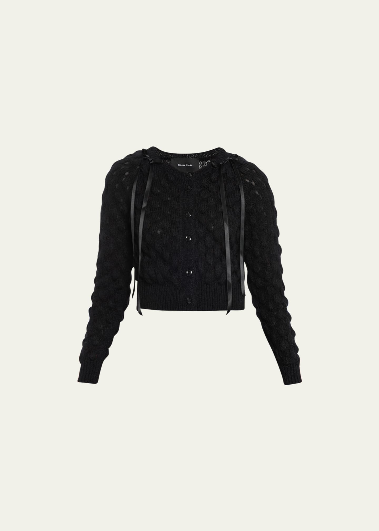 Simone Rocha Crop Bubble Silk Knit Cardigan with Bow Detail - Bergdorf ...