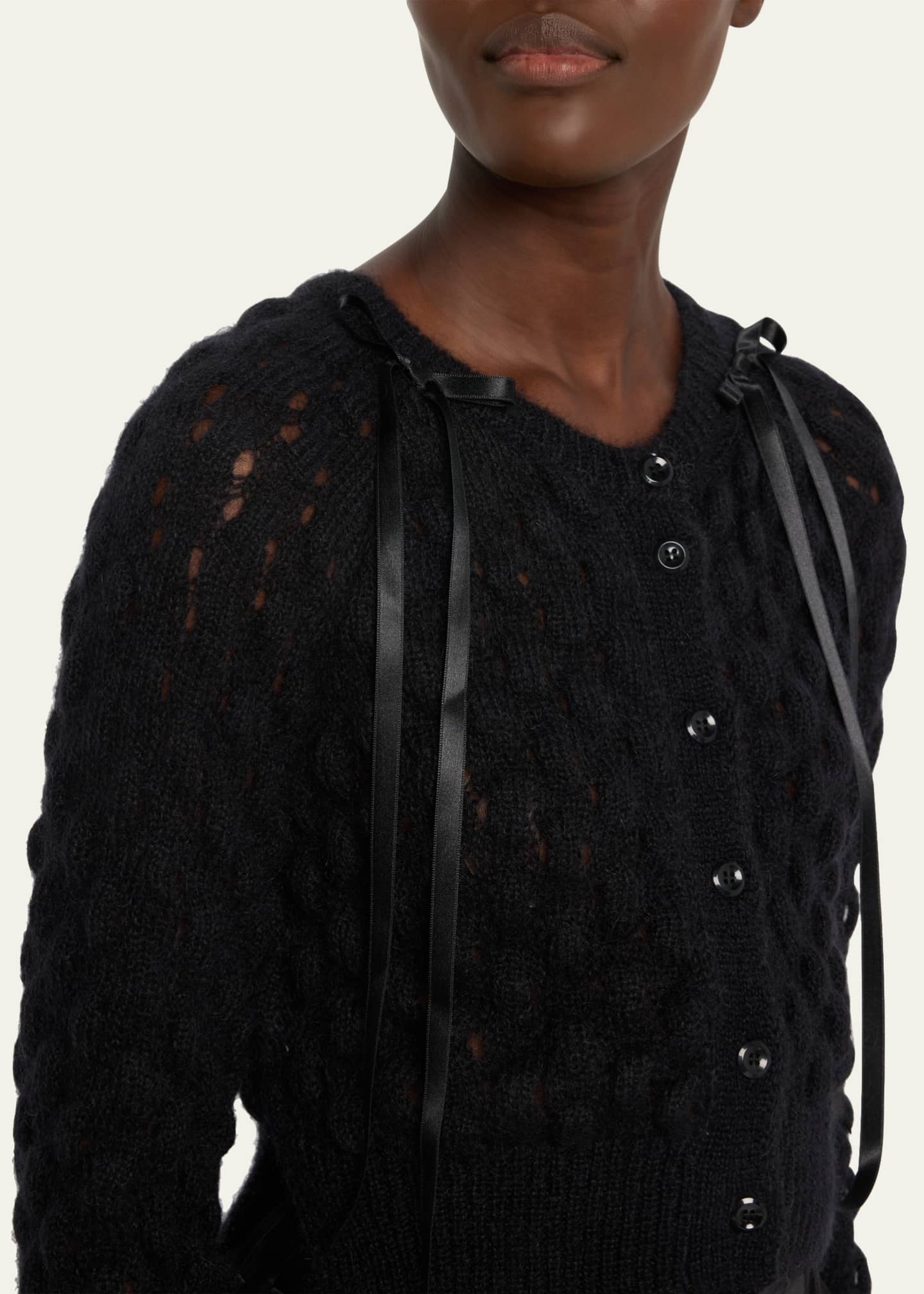 Simone Rocha Crop Bubble Silk Knit Cardigan with Bow Detail - Bergdorf ...