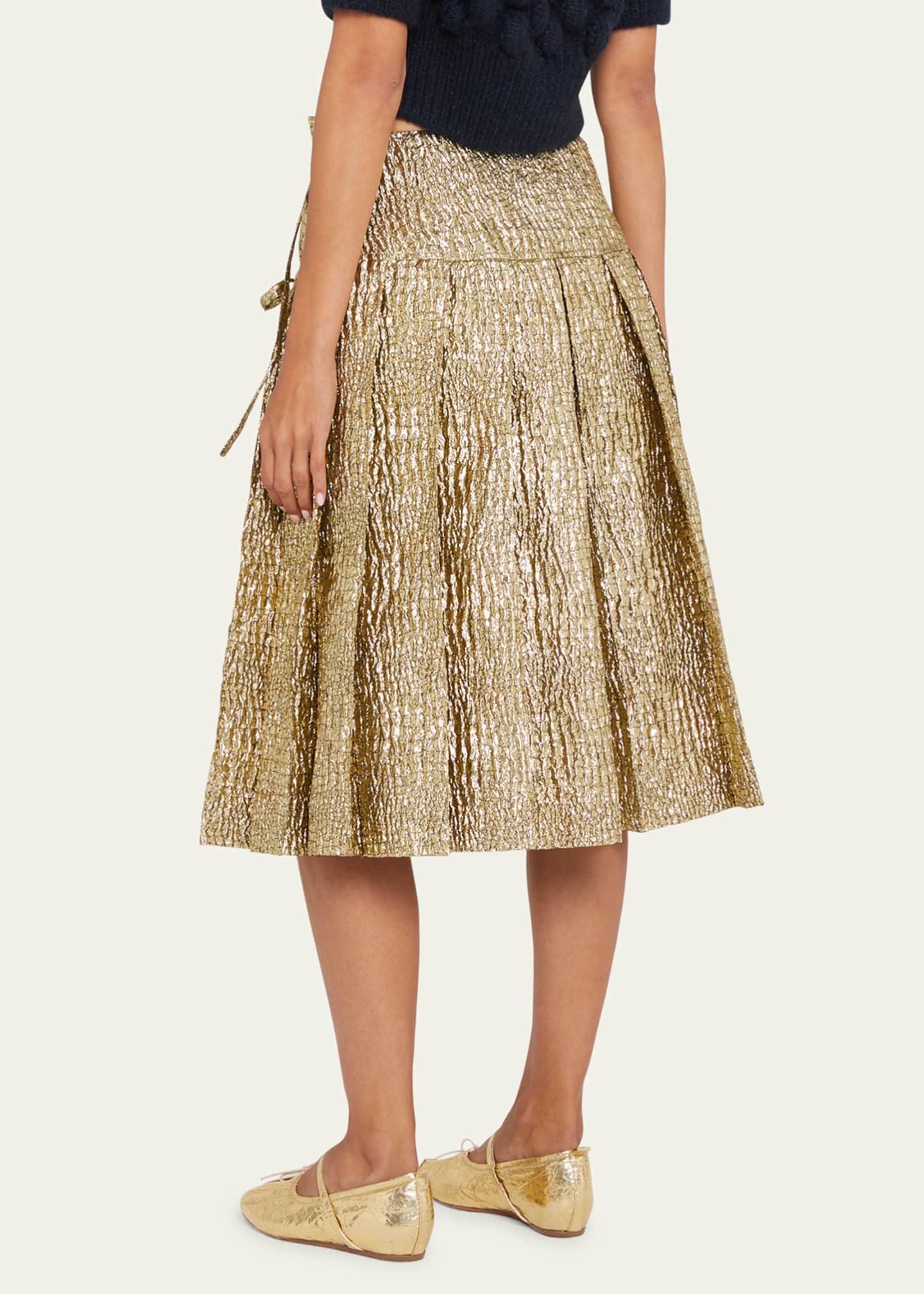 Simone Rocha Metallic Pleated Midi Kilt with Ties - Bergdorf Goodman