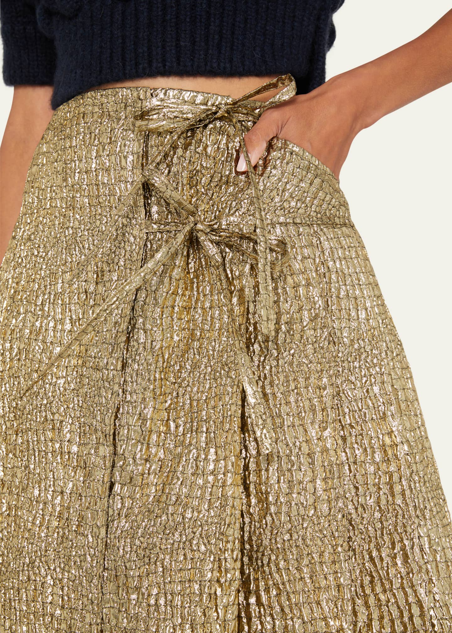 Simone Rocha Metallic Pleated Midi Kilt with Ties - Bergdorf Goodman