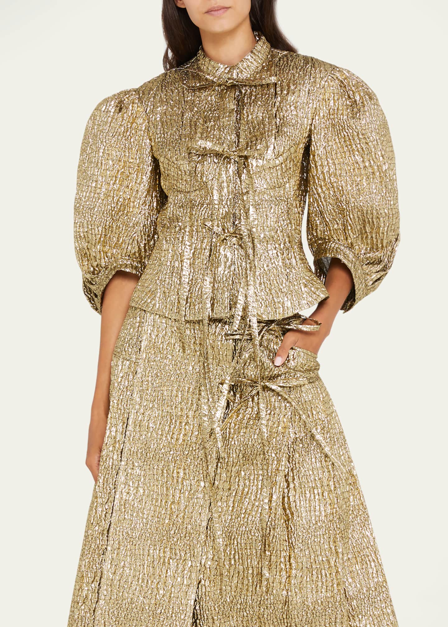 Simone Rocha Metallic Fitted Embellished Cup Jacket with Ties ...
