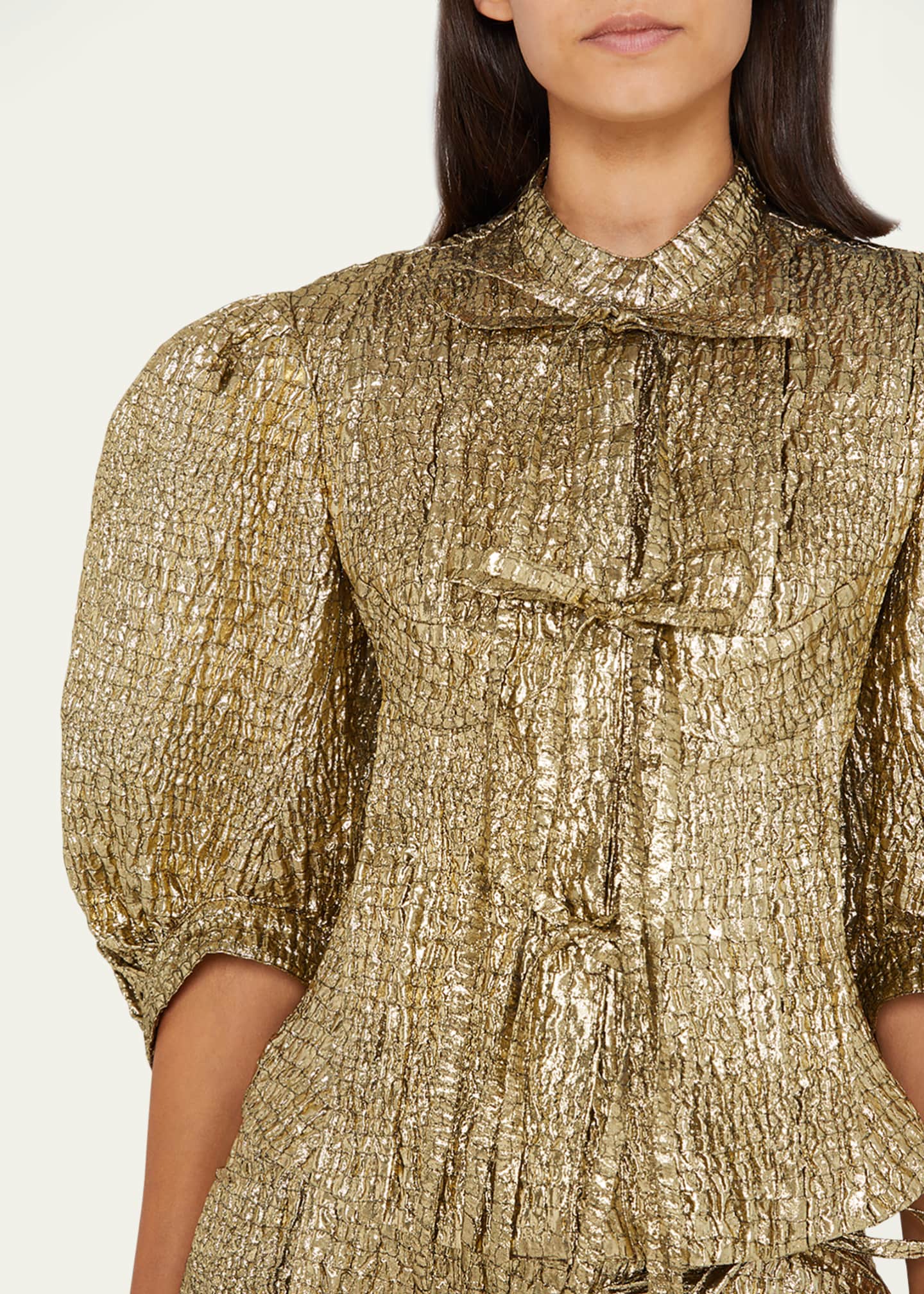 Simone Rocha Metallic Fitted Embellished Cup Jacket with Ties ...