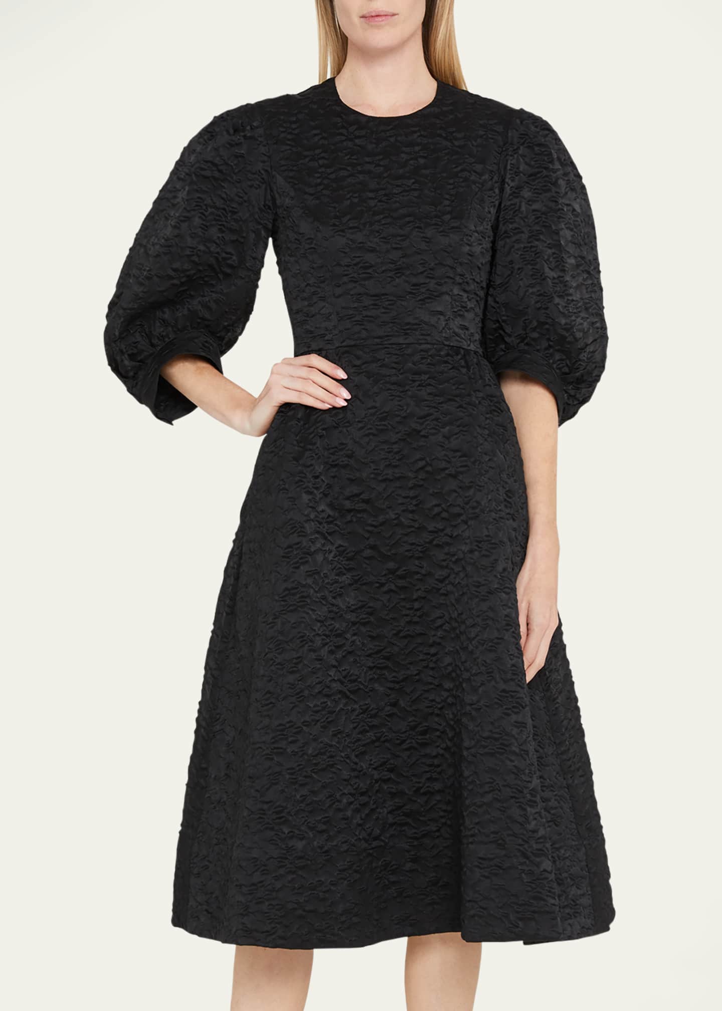 Simone Rocha Puff-Sleeve Fitted A-Line Midi Dress - Bergdorf Goodman