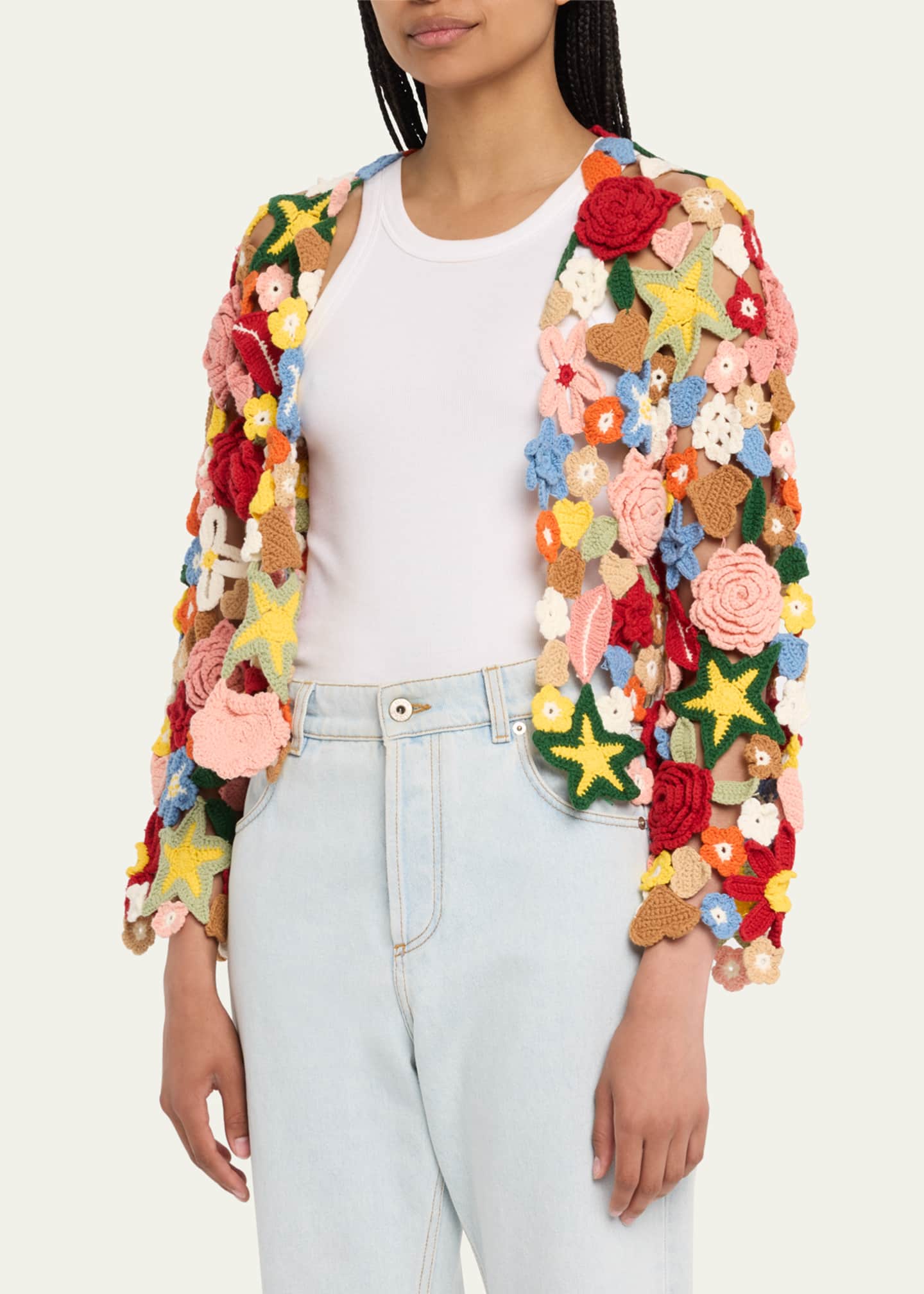 Alice + Olivia Fawn Crochet-Knit Collage Cardigan - Bergdorf Goodman