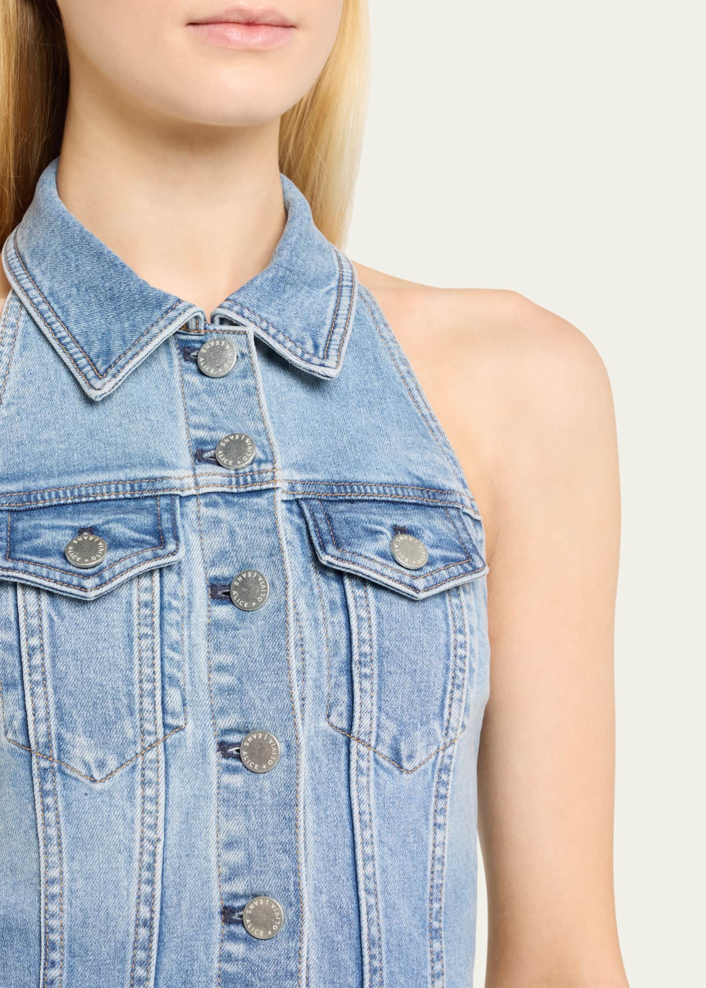 Alice + Olivia Kendall Denim Halter Mini Dress - Bergdorf Goodman