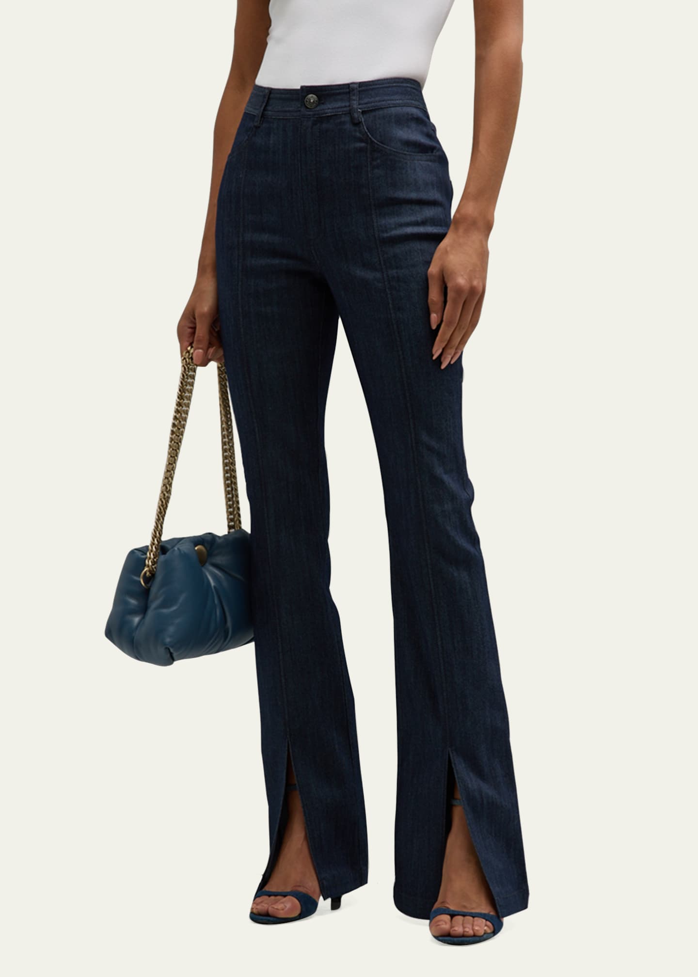 Cinq a Sept Shanis High-Rise Slit-Cuff Denim Bootcut Pants - Bergdorf ...