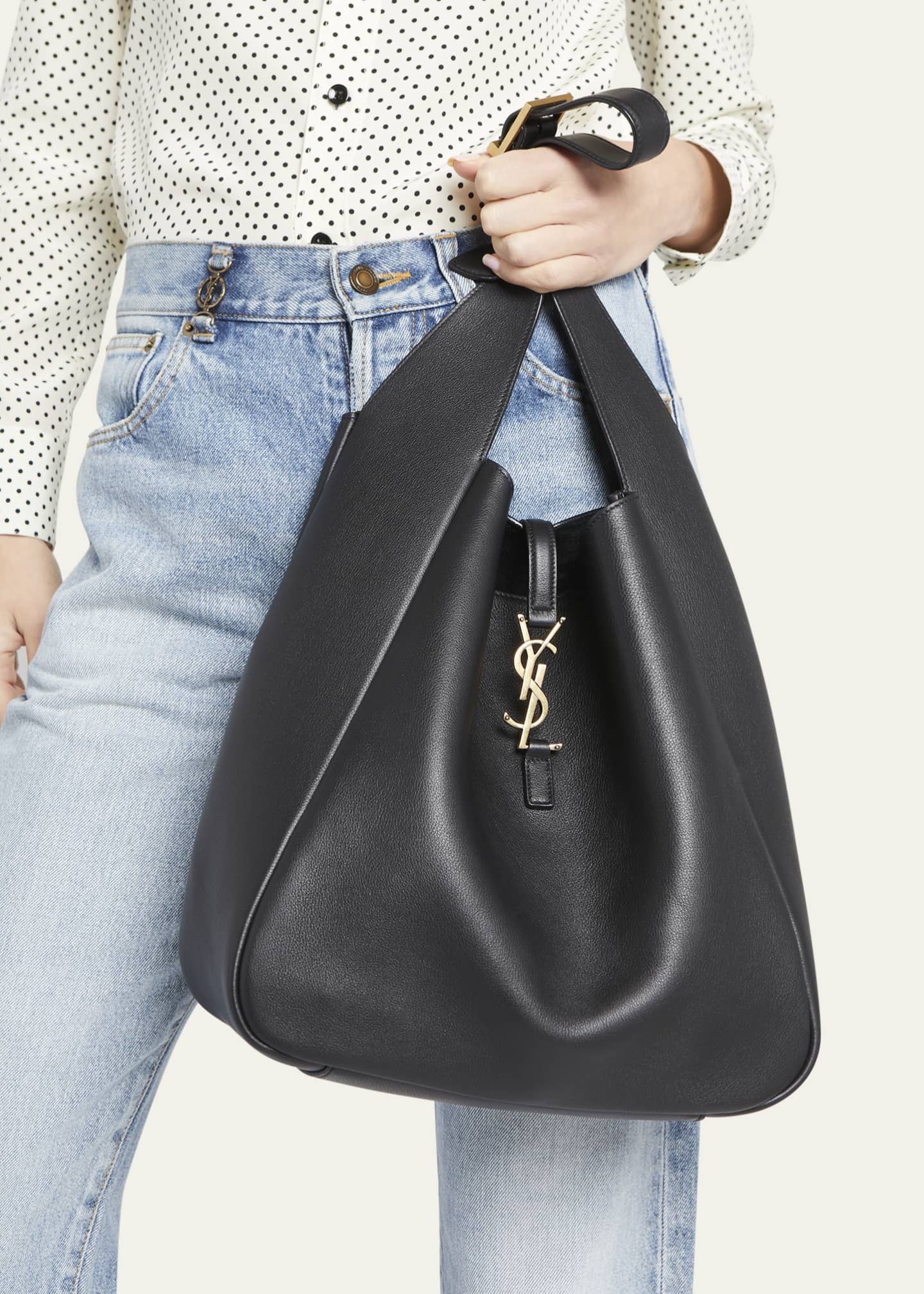 Saint Laurent Le 5A7 Large YSL Shoulder Hobo Bag In Smooth Leather