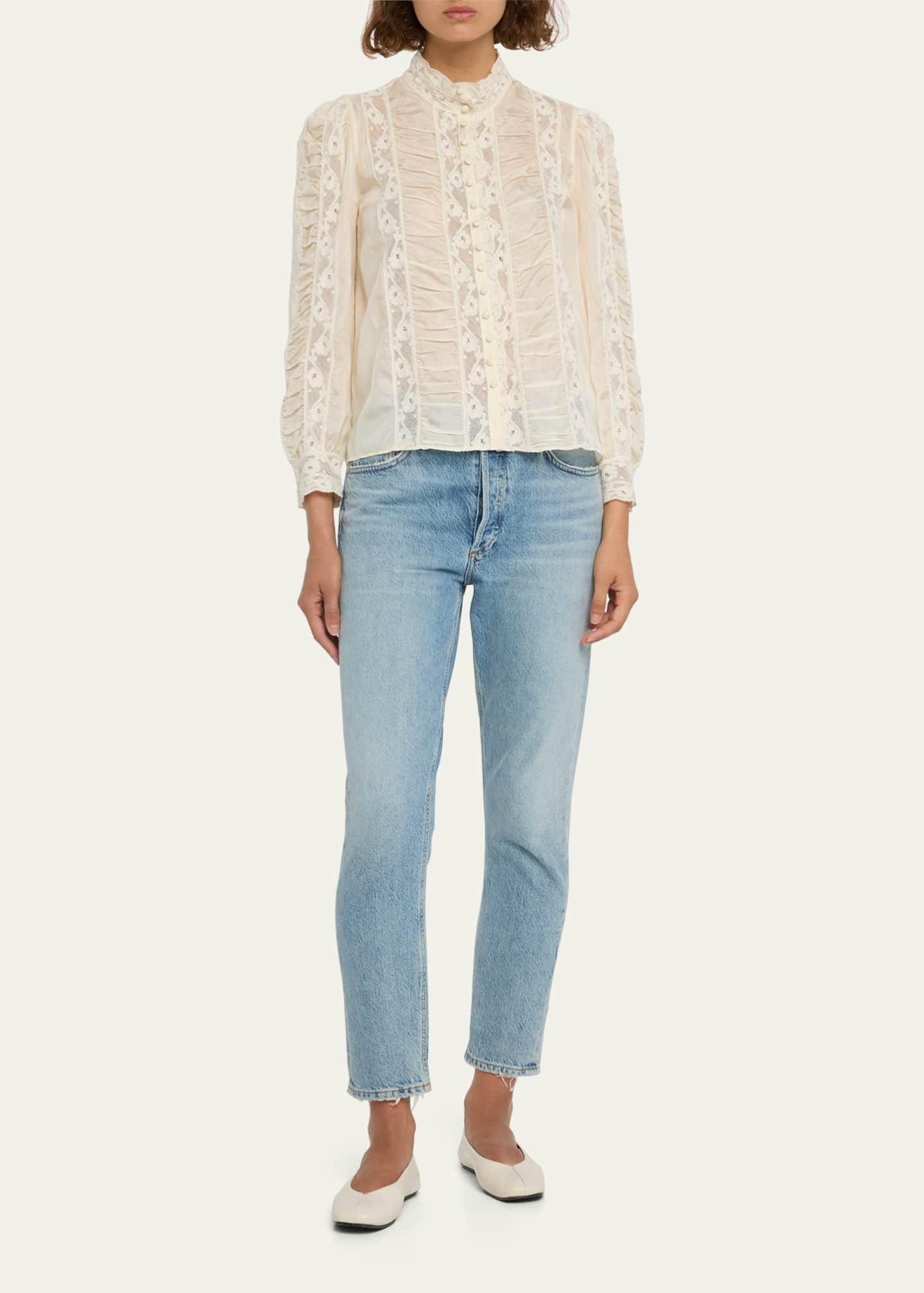 LoveShackFancy Jacque Silk Lace Button-Front Top - Bergdorf Goodman