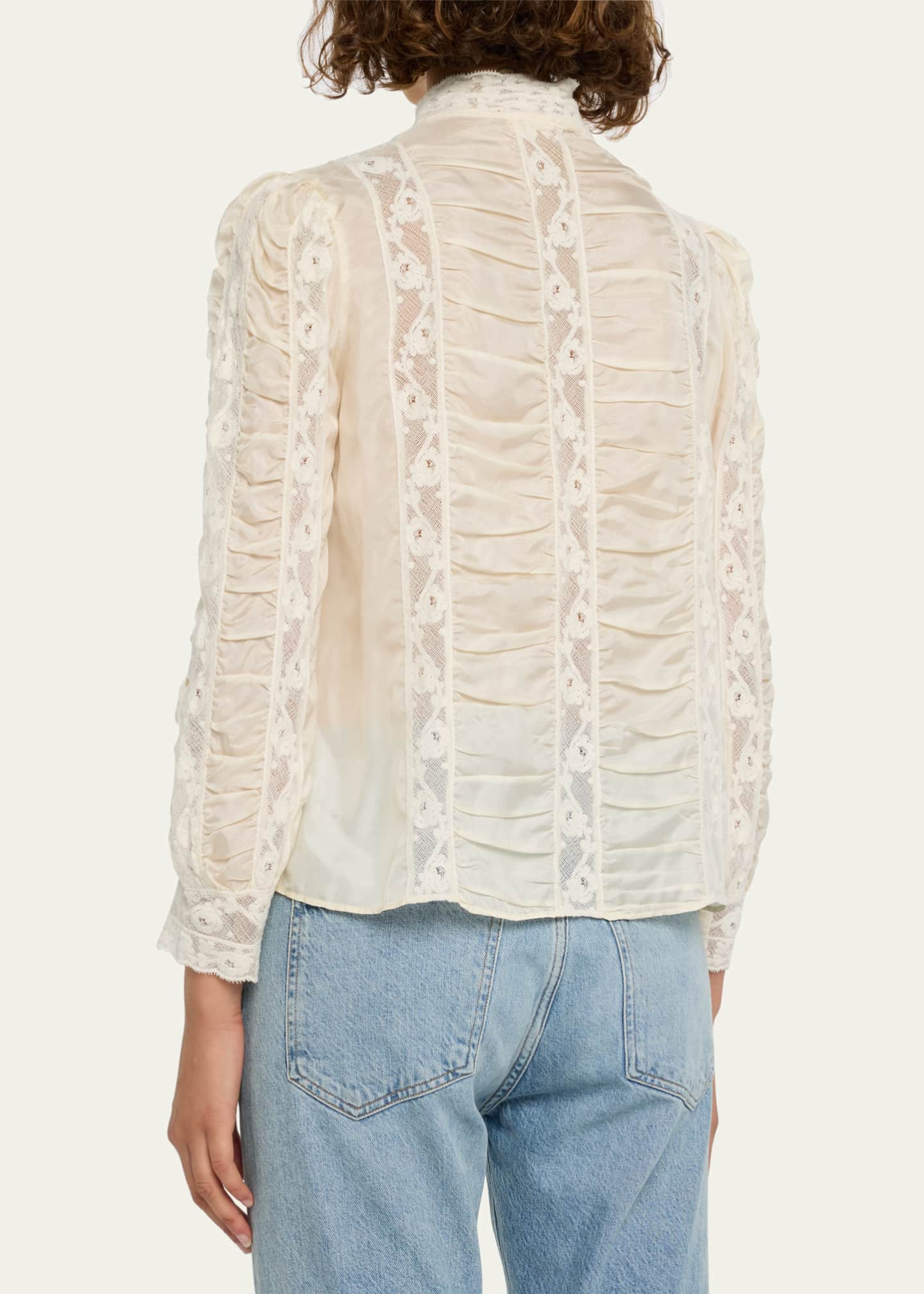 LoveShackFancy Jacque Silk Lace Button-Front Top - Bergdorf Goodman