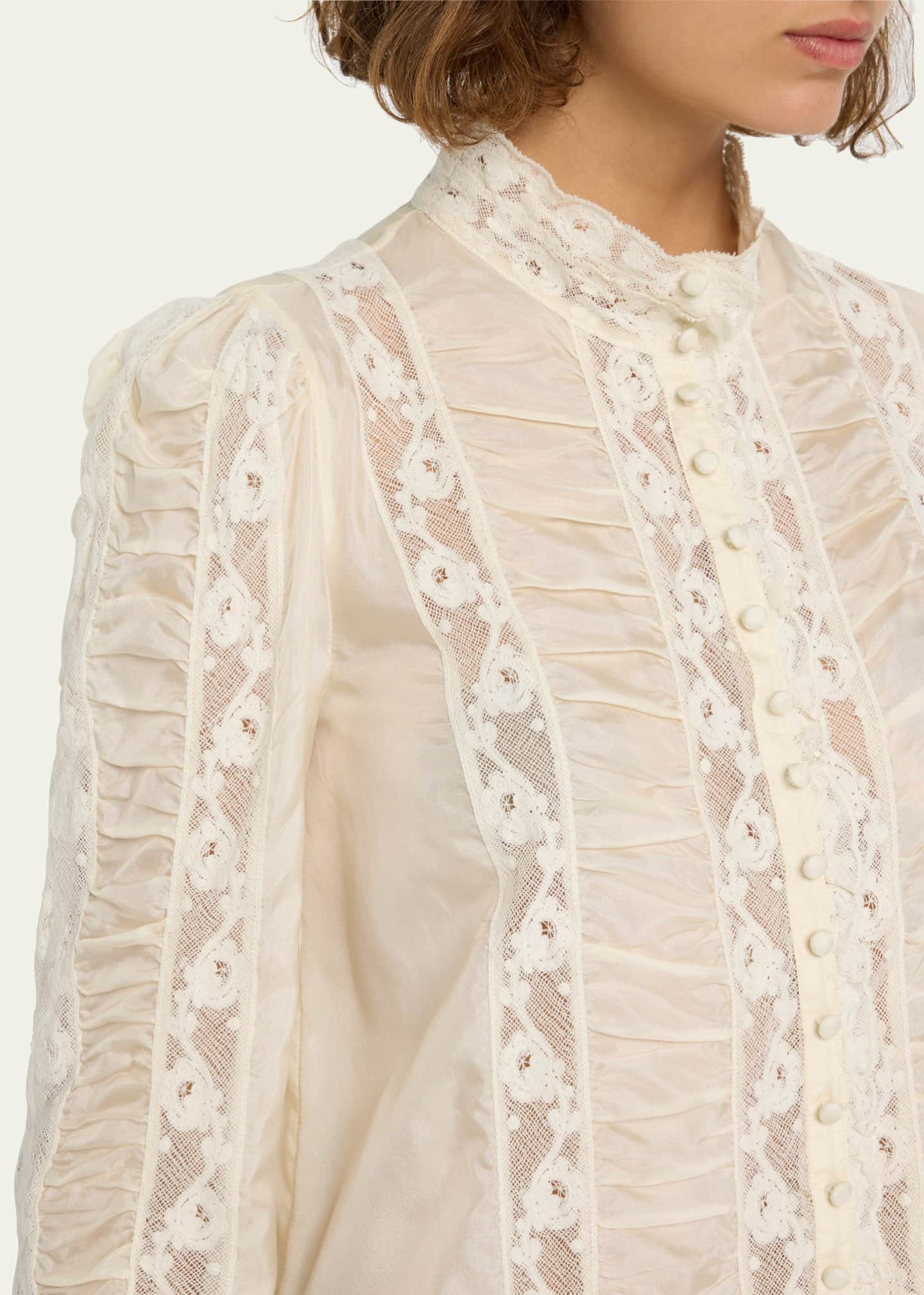 LoveShackFancy Jacque Silk Lace Button-Front Top - Bergdorf Goodman