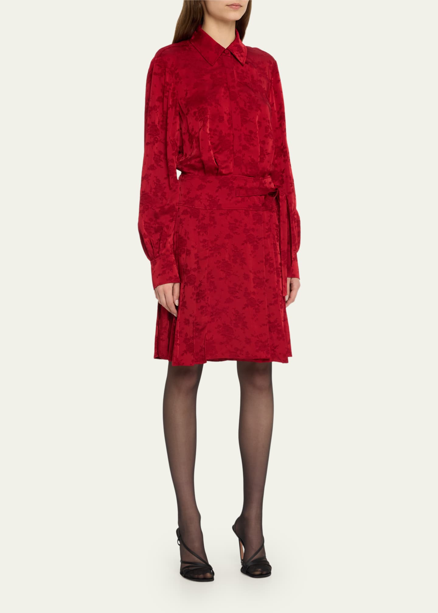 Jason Wu Pleated Floral Jacquard Midi Shirtdress - Bergdorf Goodman