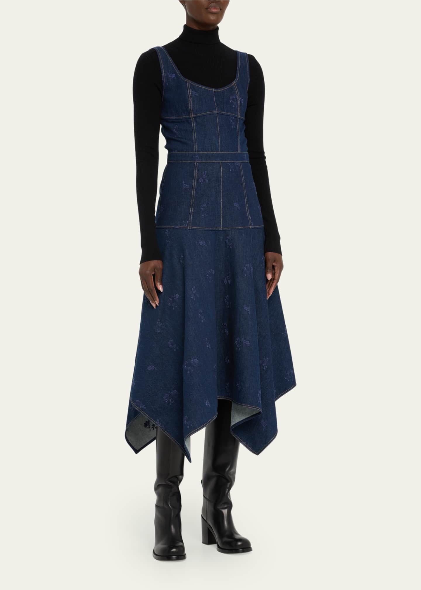 Jason Wu Sleeveless Embroidered Denim Midi Dress - Bergdorf Goodman